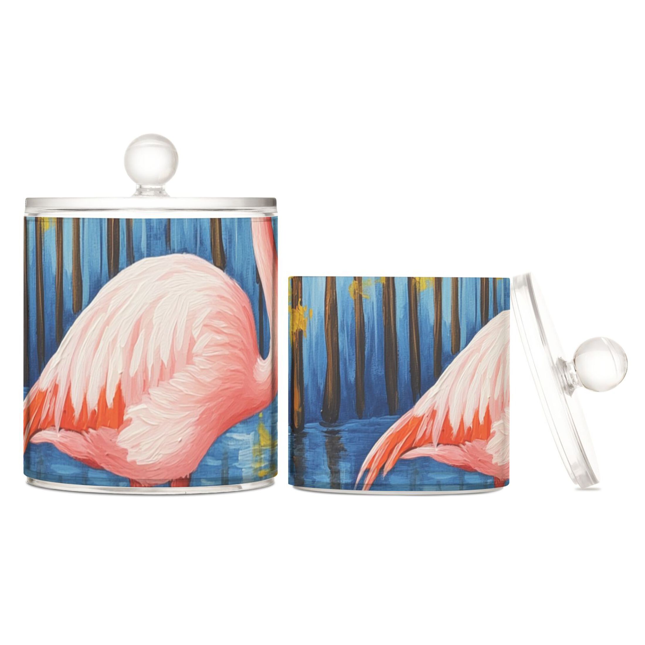 Flamingo in Blue Water Yellow Trees Translucent Plastic Cans Storage ...