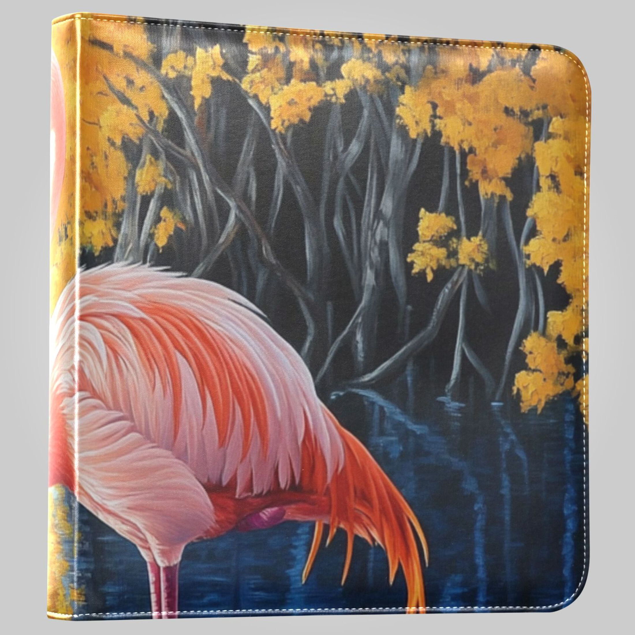 Flamingo in Lake Yellow Trees PU Leather Photo Albums 3 Rings Binder ...