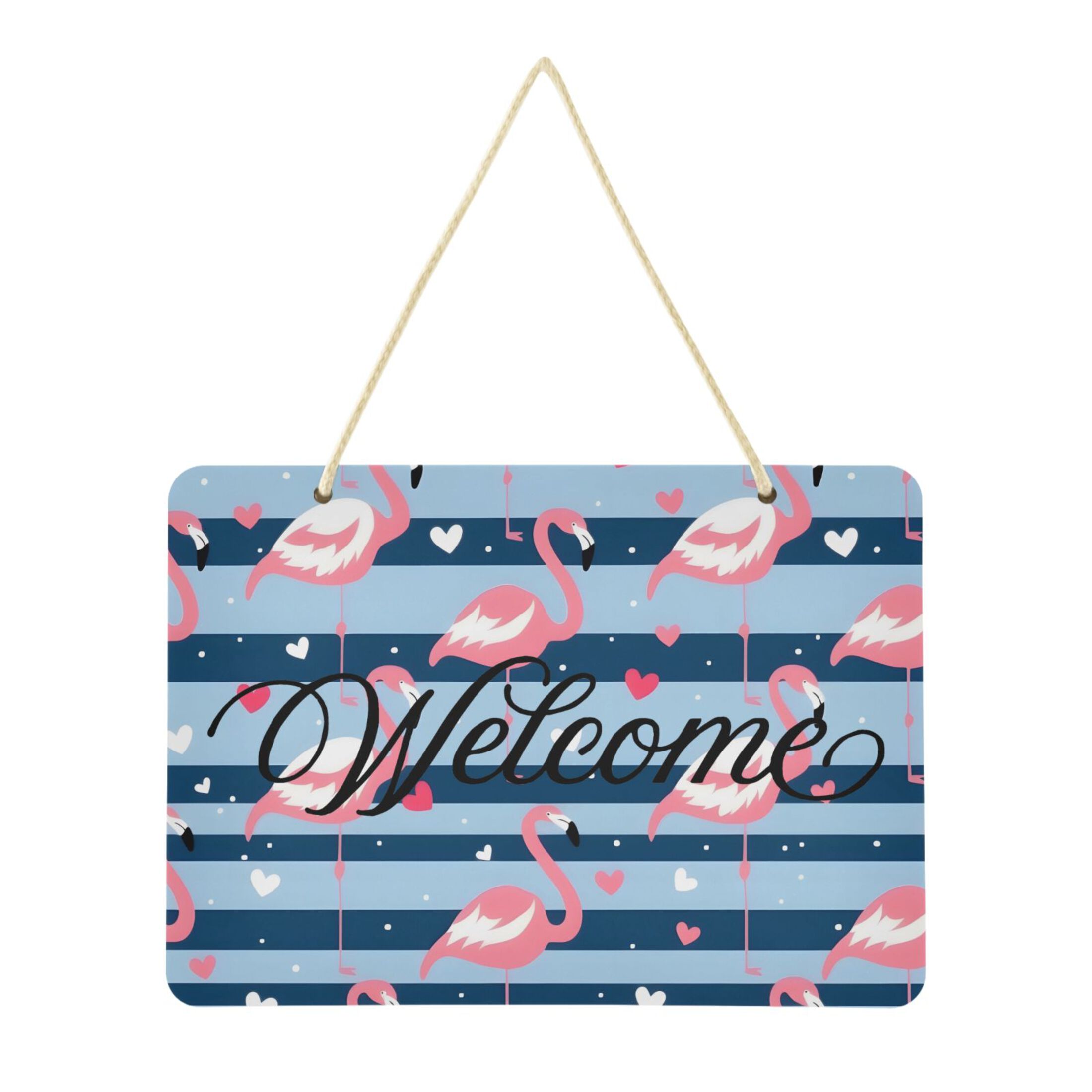 Flamingo with Heart Welcome Sign Front Door PVC 14x10 inch Hanger Hello ...