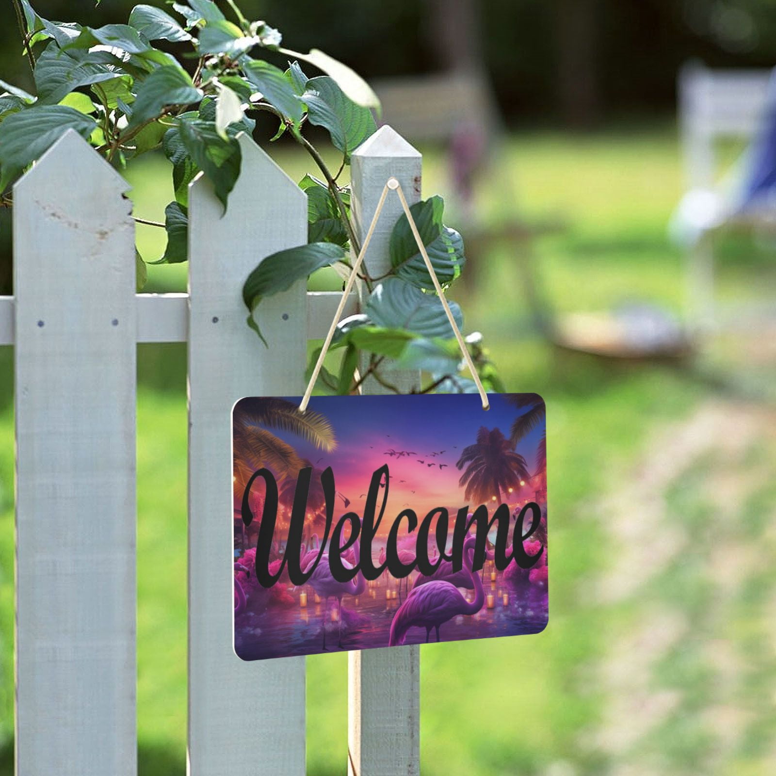 Flamingoes Coconut Trees Birds Lamb Welcome Sign for Front Door Porch ...