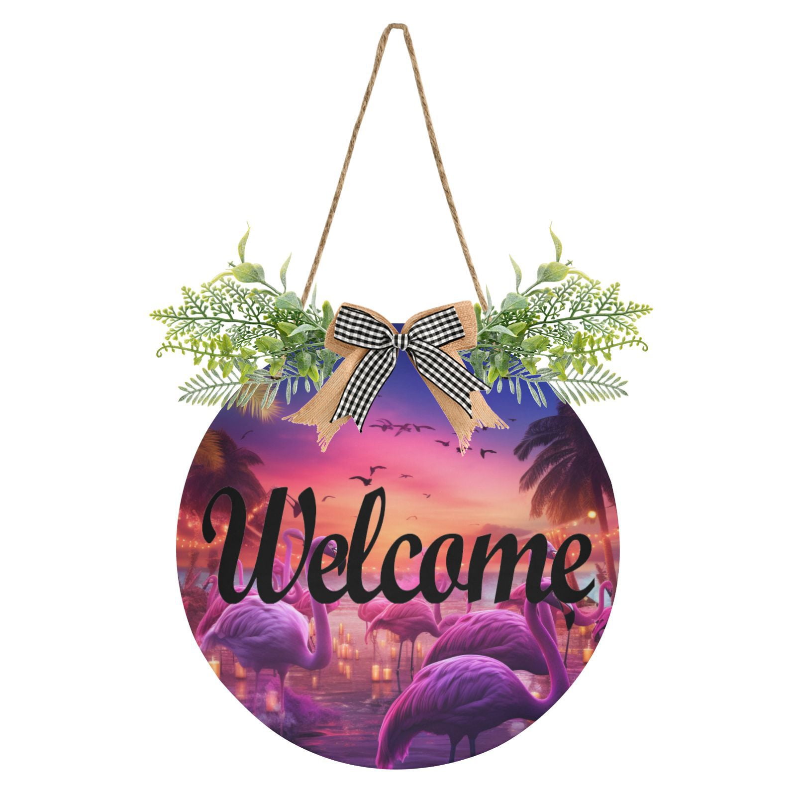 Flamingoes Coconut Trees Birds Lamb Welcome Sign for Front Door Wreath ...