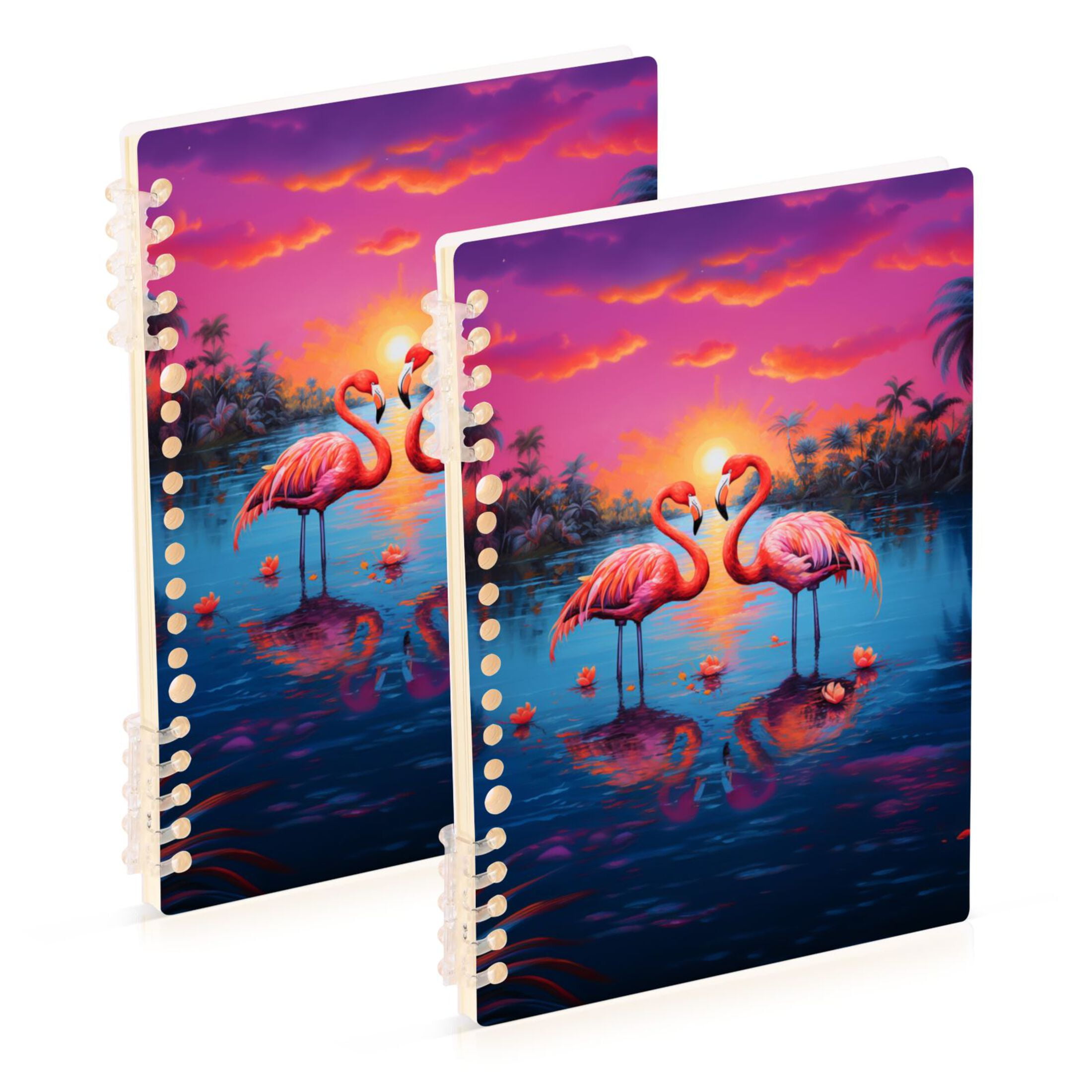 Flamingoes Coconut Trees Lake Ring Binder Notebook Journey Note Diary ...