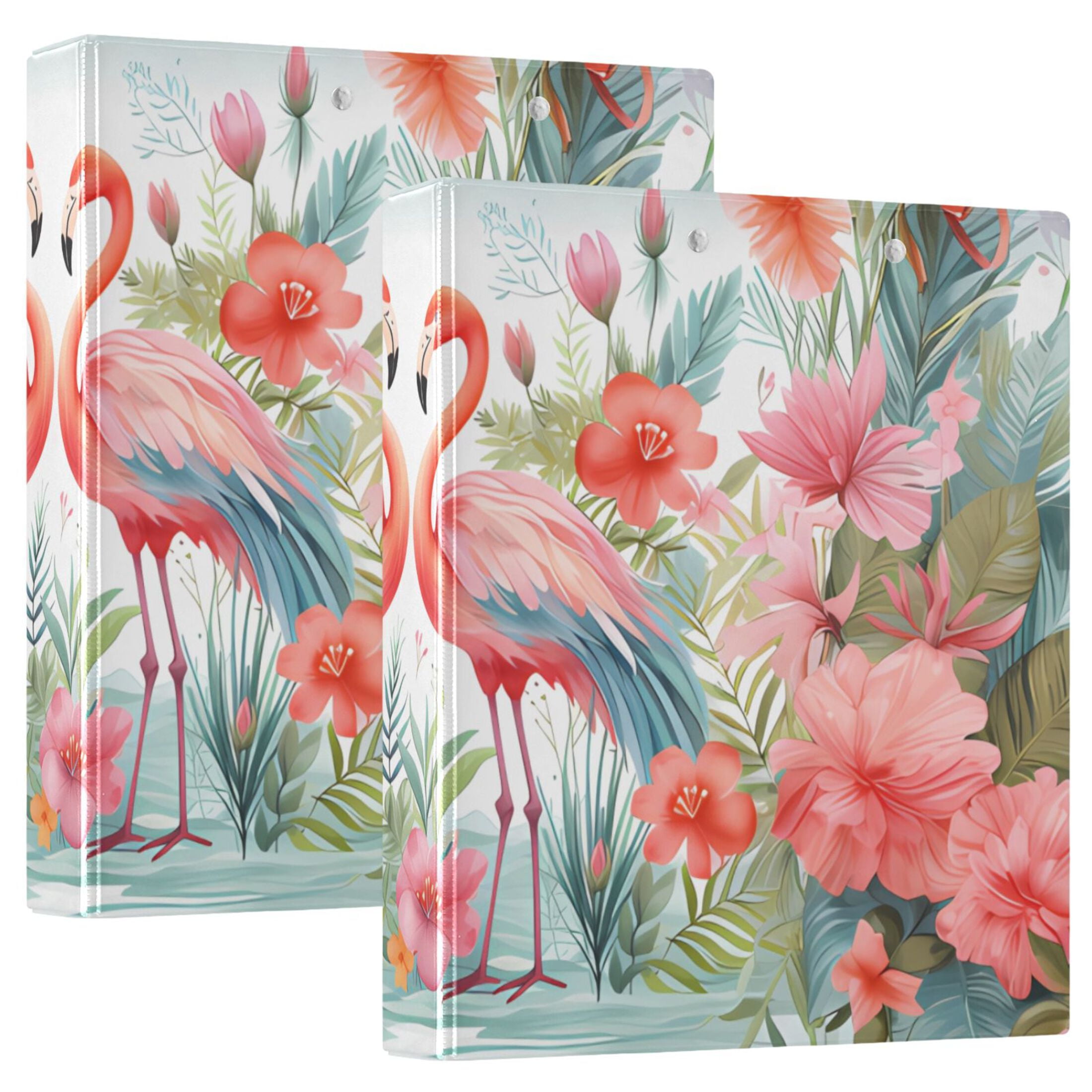 Flamingoes Flowers Floral Leaves Light 3 Ring Binders 1.5 inch ...