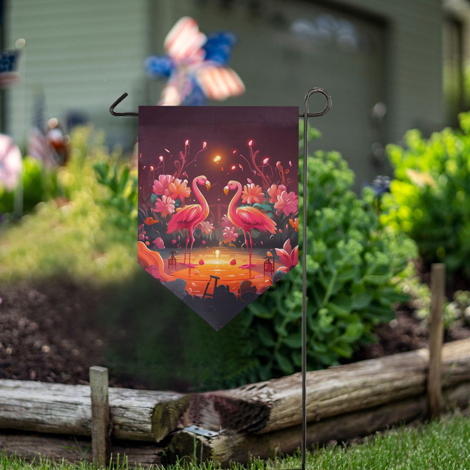 Flamingoes Flowers Leaves Duck Garden Flag 18" x 12.5" Double Sided ...