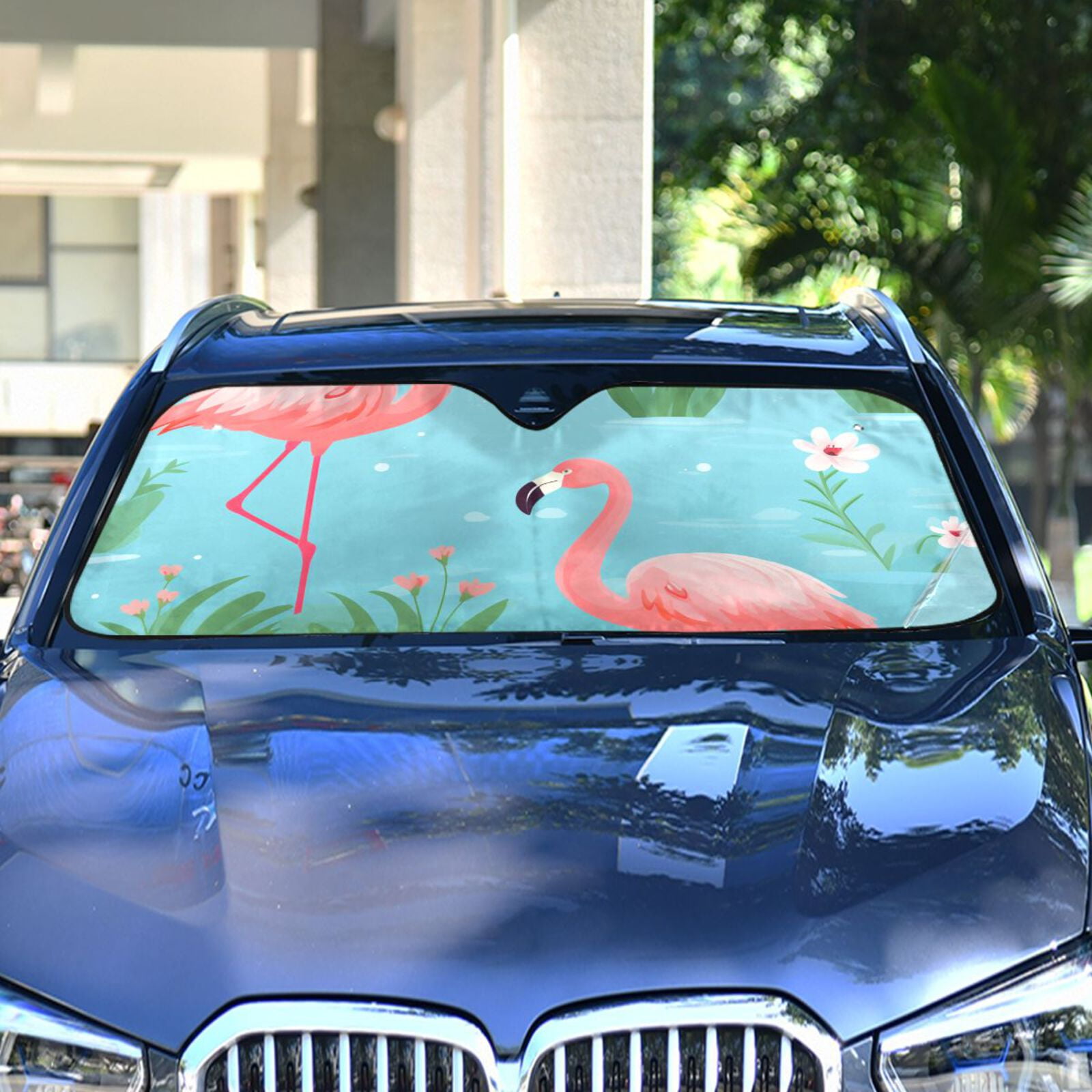 Flamingoes Flowers Leaves Lake Automotive Front Car Windshield Sun ...