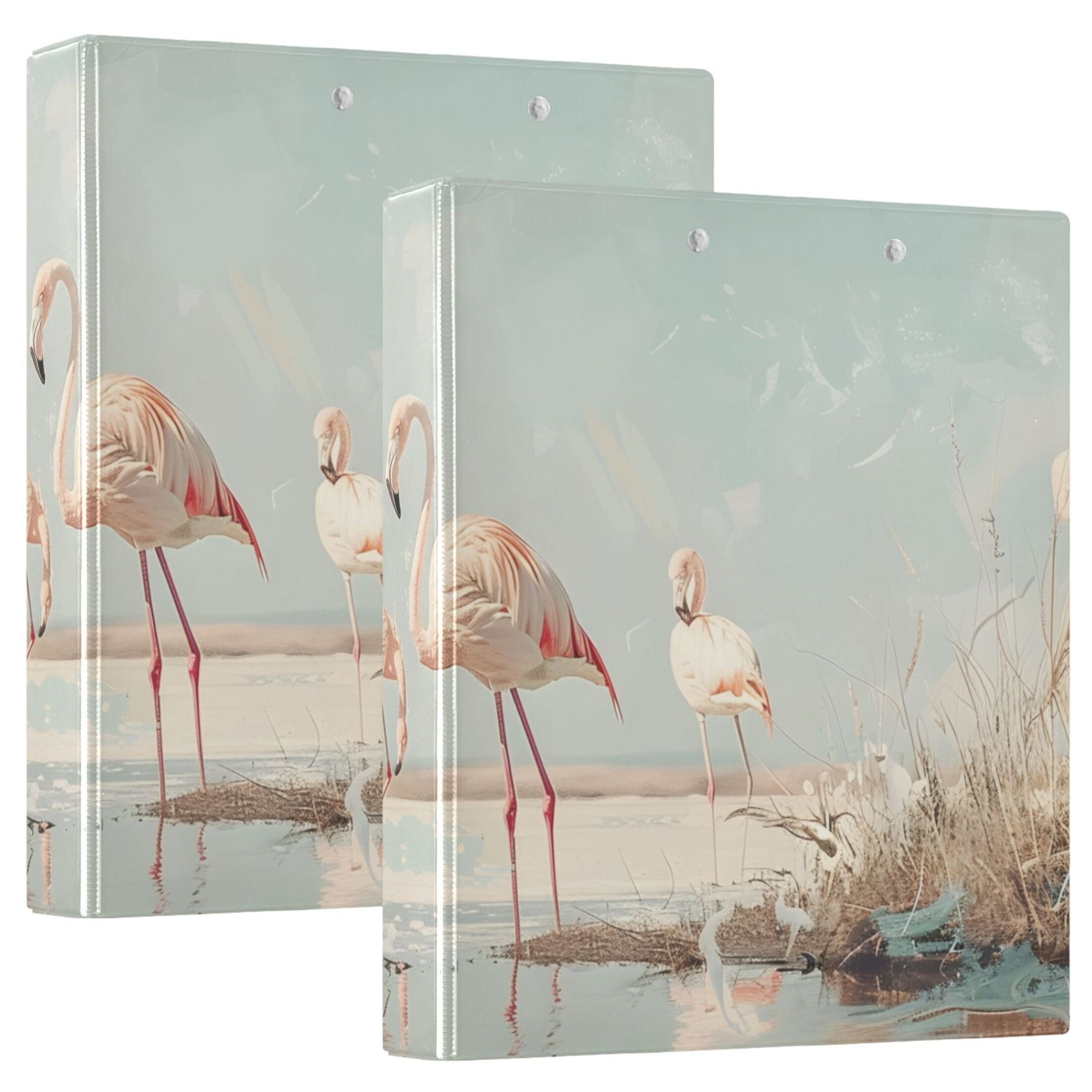 Flamingoes Grass Puddle 3 Ring Binders 1.5 inch Hardcover File Folders ...