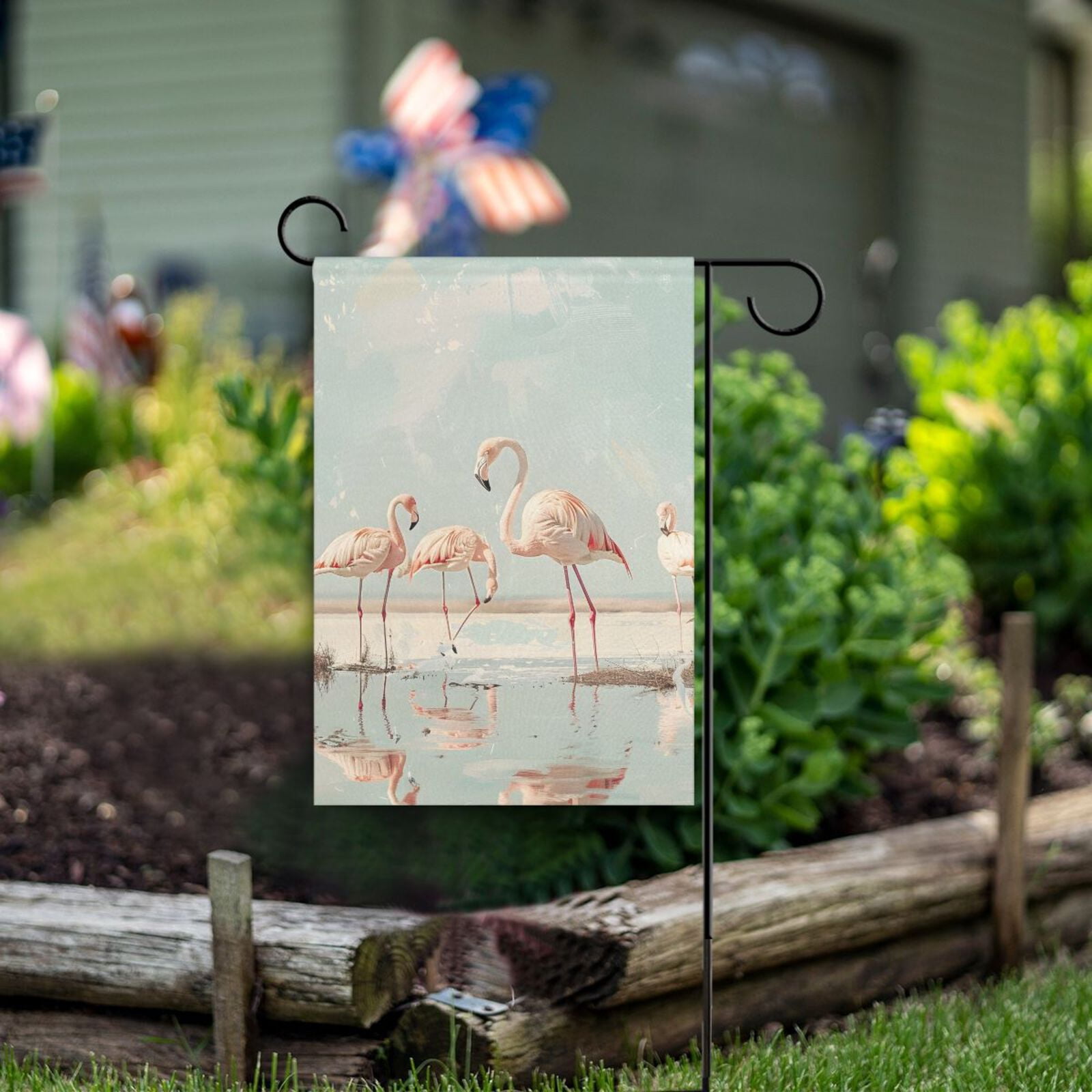 Flamingoes Grass Puddle Garden Flag Double Sided Outdoor Banners for ...