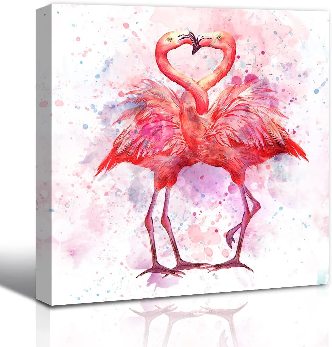 Flamingos Canvas Wall Art Decor, Funny Two Pink Flamingos Kiss and Hug Watercolor Art Picture ...