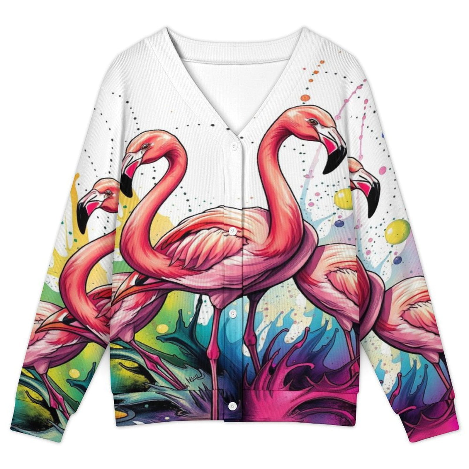 Flamingos Colorful Art Sweater Autumn Winter Women's Outerwear ...