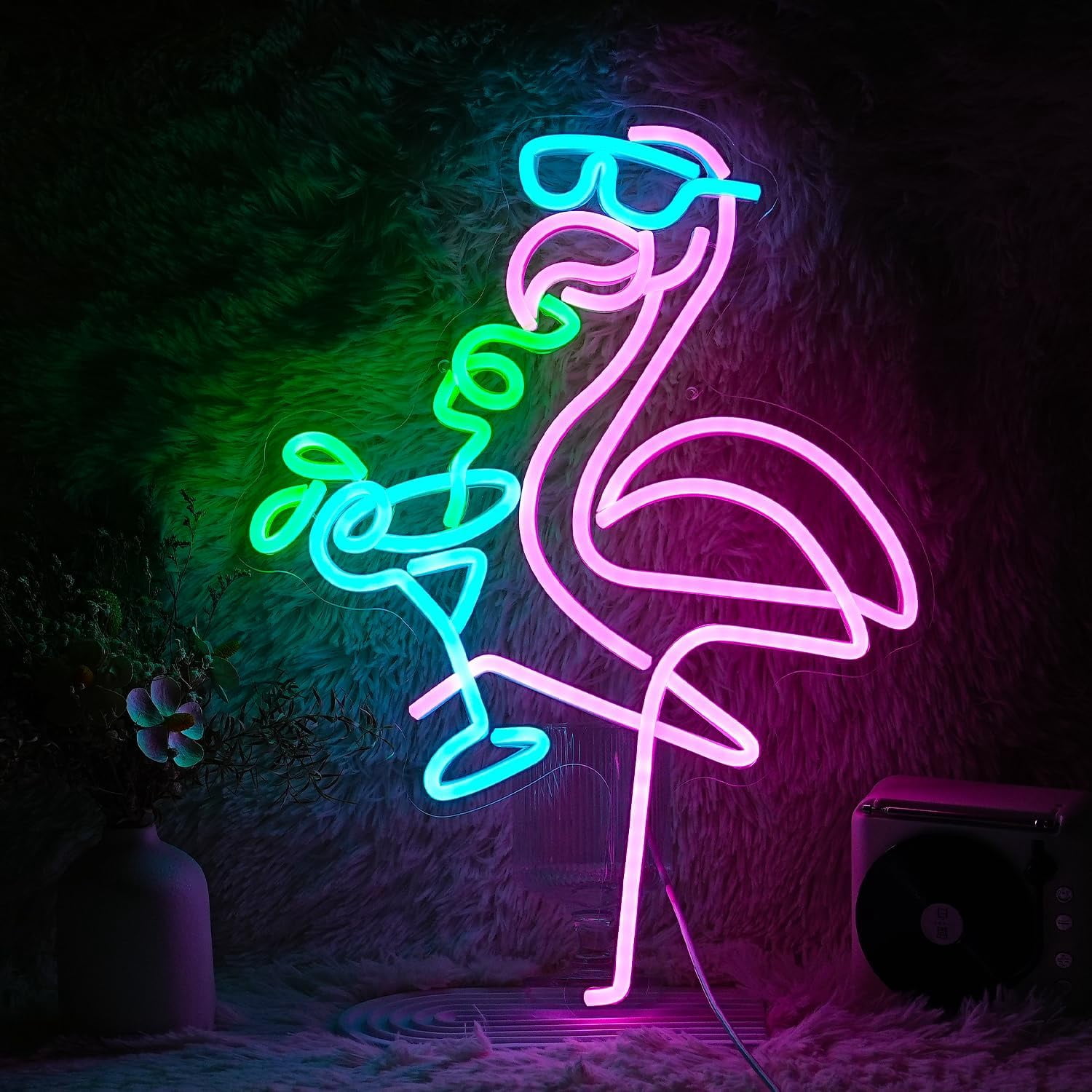 Flamingos Drink Neon Sign Light Up Sign for Wall Decor Dimmable Neon ...