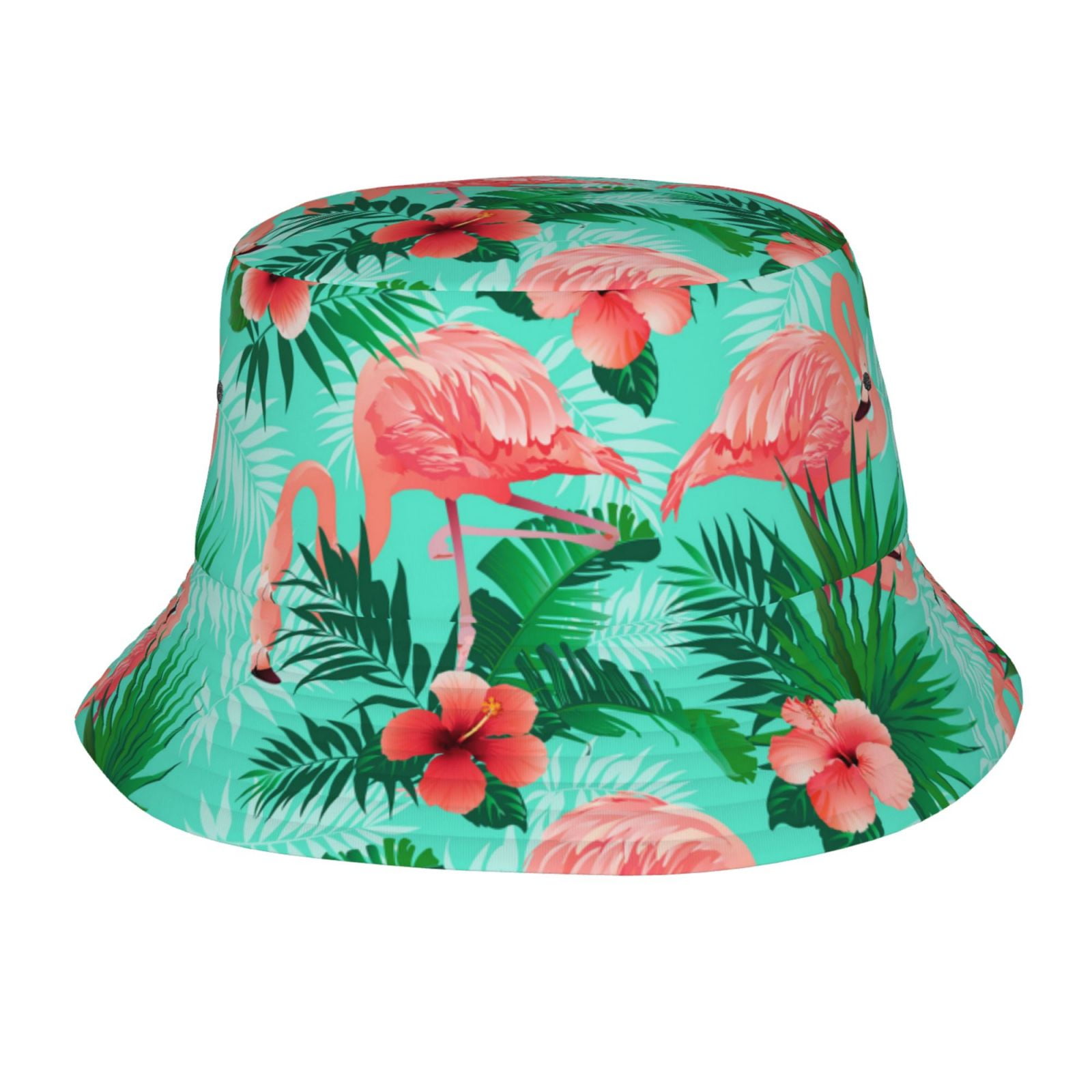 Flamingos Exotic Birds Tropical Palm Flower Bucket Hat,Packable Sun Cap ...