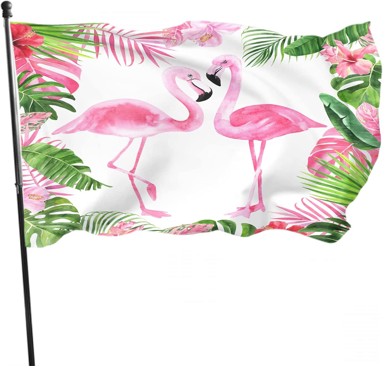 Flamingos Flag Outdoor,cute pink flamingo tropical leaves Garden Flags ...