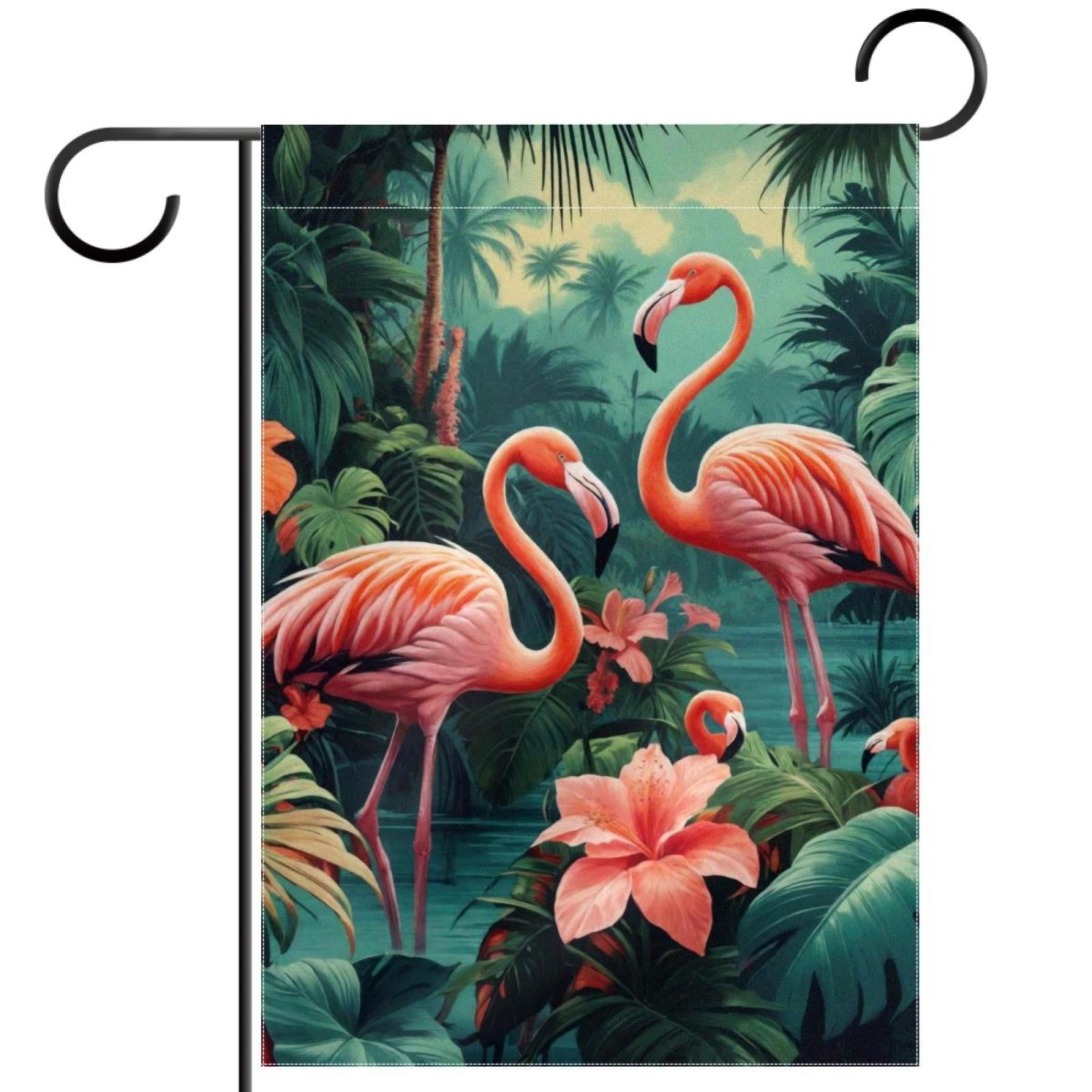 Flamingos Jungle Pattern Welcome Garden Flags, 12 x 18 Inch Double ...