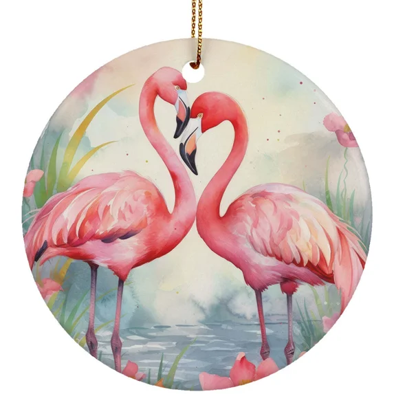 Flamingos Love Ornament 2024 Ceramic Tree Decor 2PCS Ornaments ...