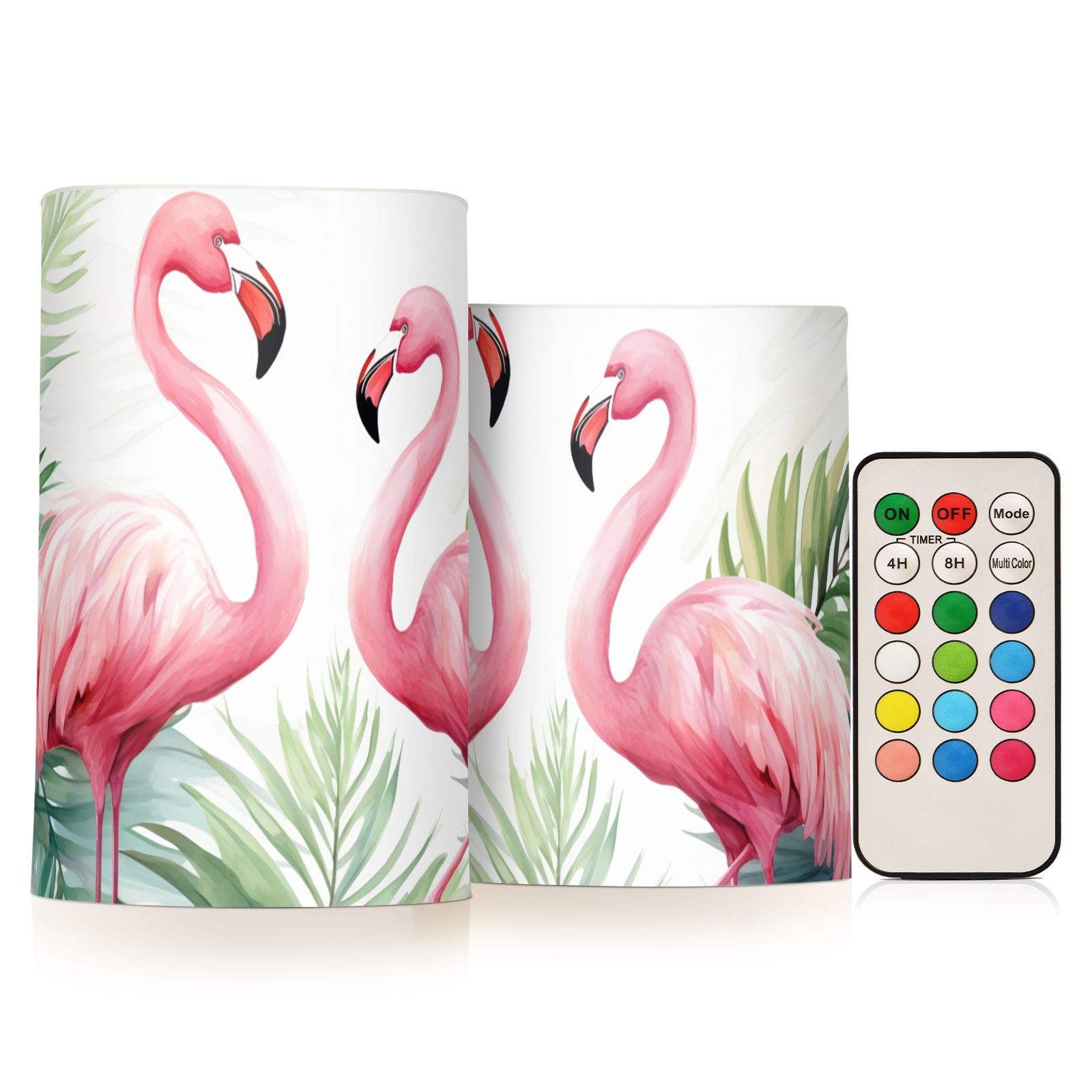 Flamingos and Plants 2 PCS LED Flickering Flameless Candles with Remote Control Realistic 3D ...