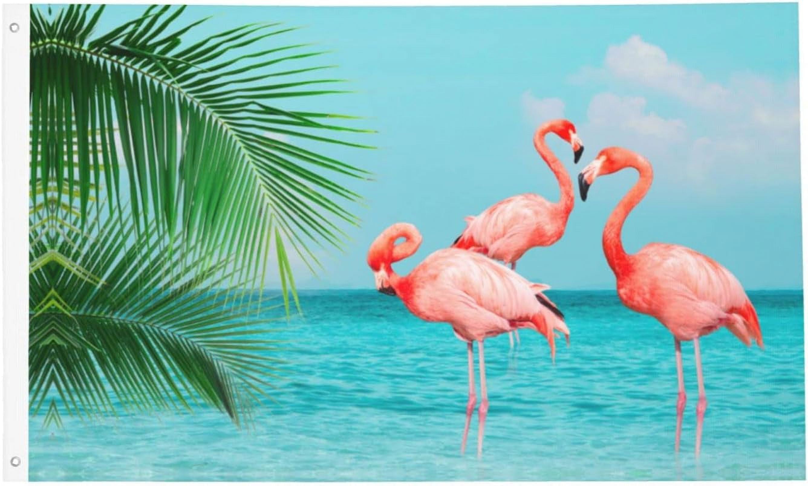 Flamingos Standing In Clear Blue Sea Flag Outdoor Polyester Garden Flag ...