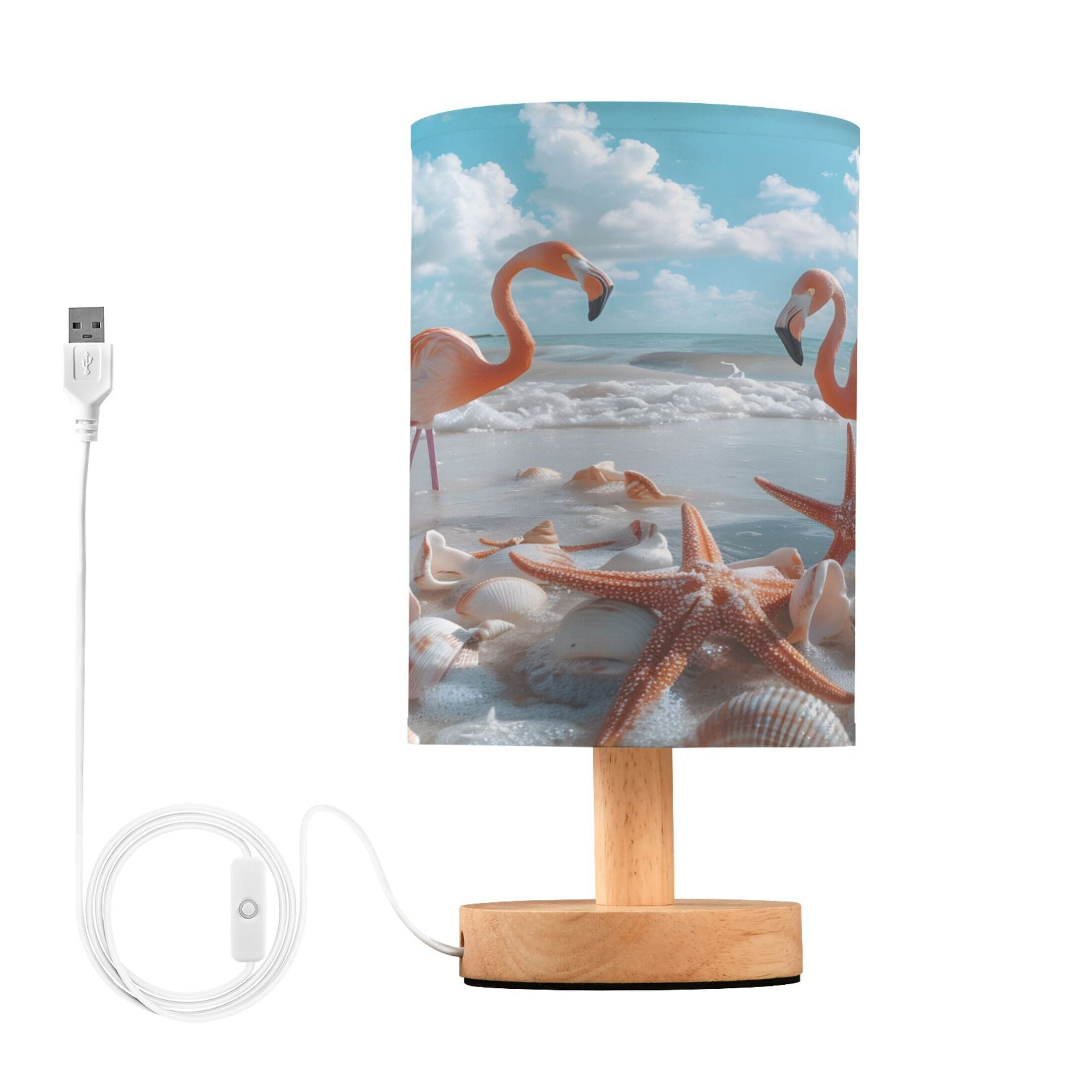 Flamingos Starfish Shells on Beach Bedside Table Lamp Desk Warm Lights ...
