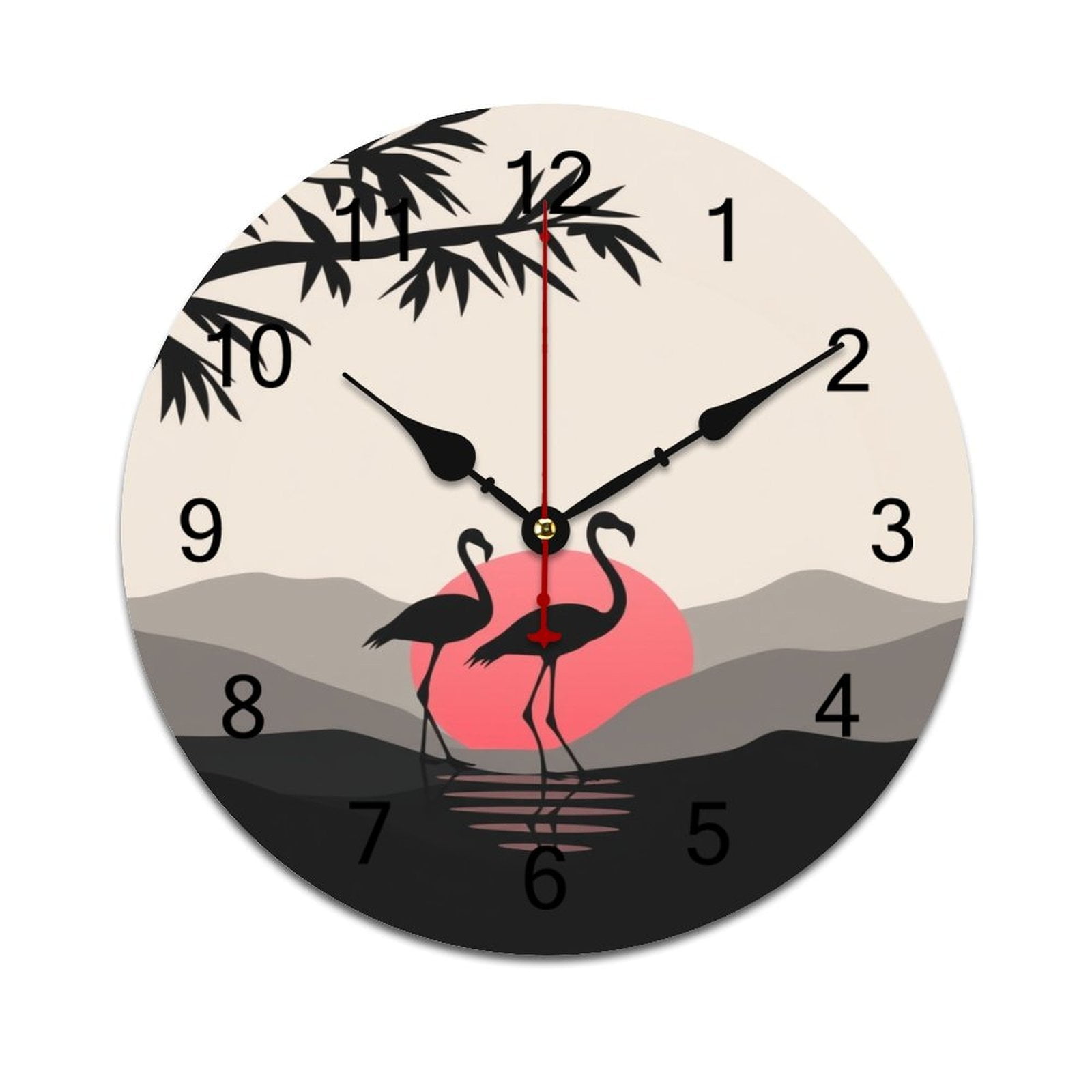 Flamingos Sunset Landscape Round Wall Clock Modern Design Home Living ...