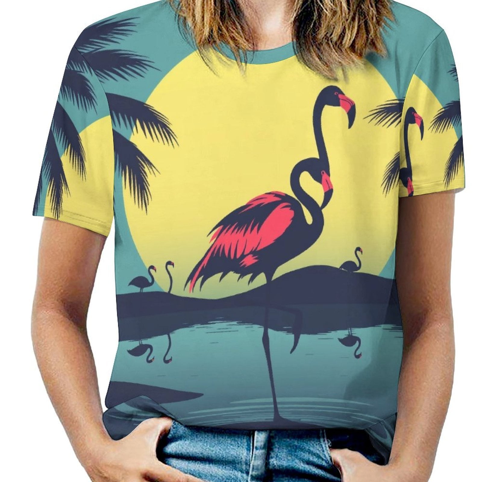 Flamingos Sunset Paradise T Shirt O Neck Overd T Shirts Short Sleeve Street Style Tees Female ...