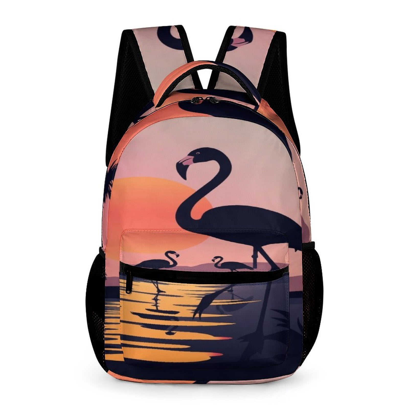 Flamingos Sunset Silhouette Backpacks Travel Bag Casual Laptop Daypack ...