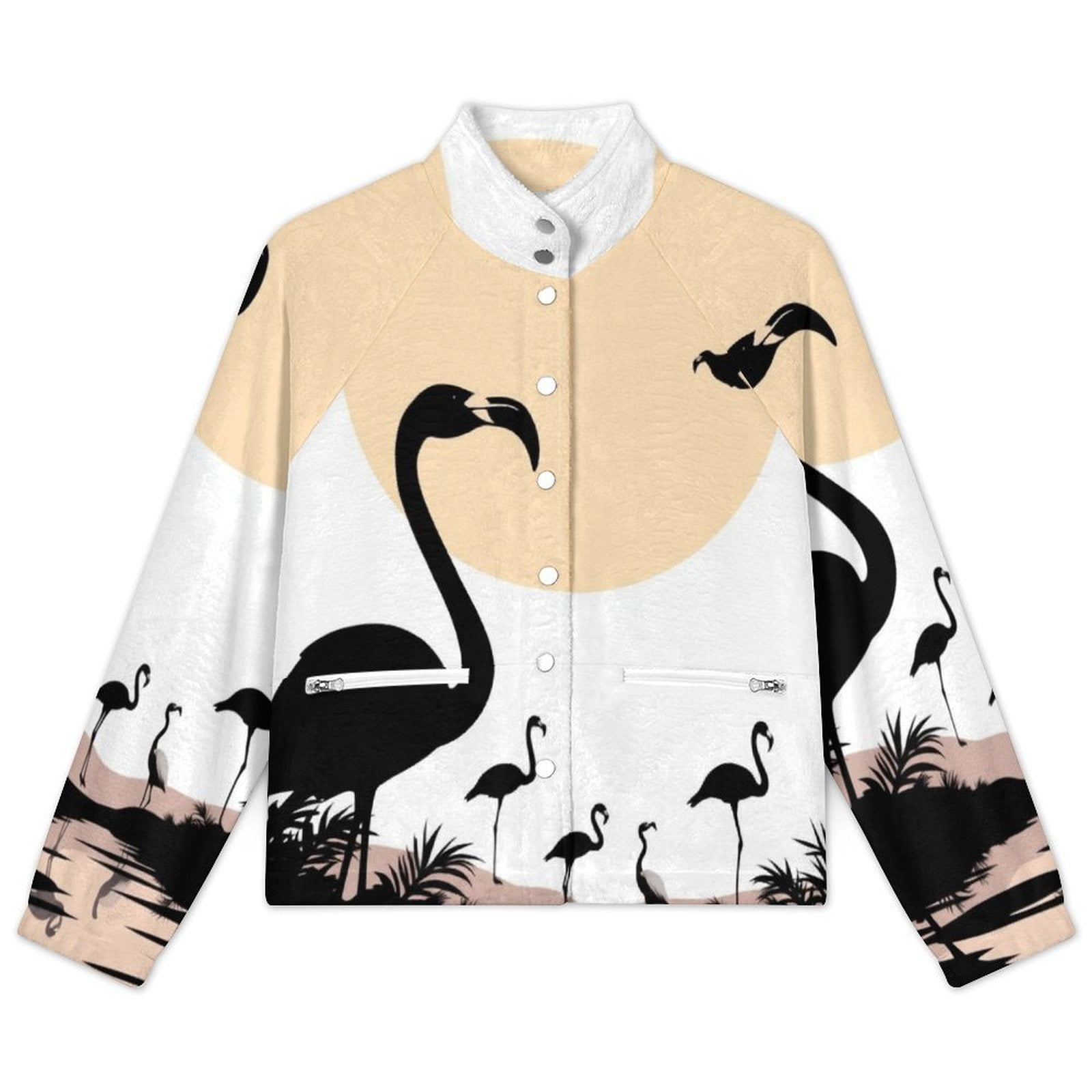 Flamingos Sunset Silhouettes Jacket Women's Stand Collar Warm Outwear ...
