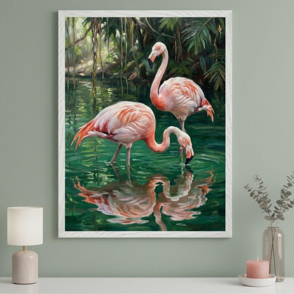 Flamingos Wall Art Tropical Jungle Exotic Bird Botanical Nature Print ...