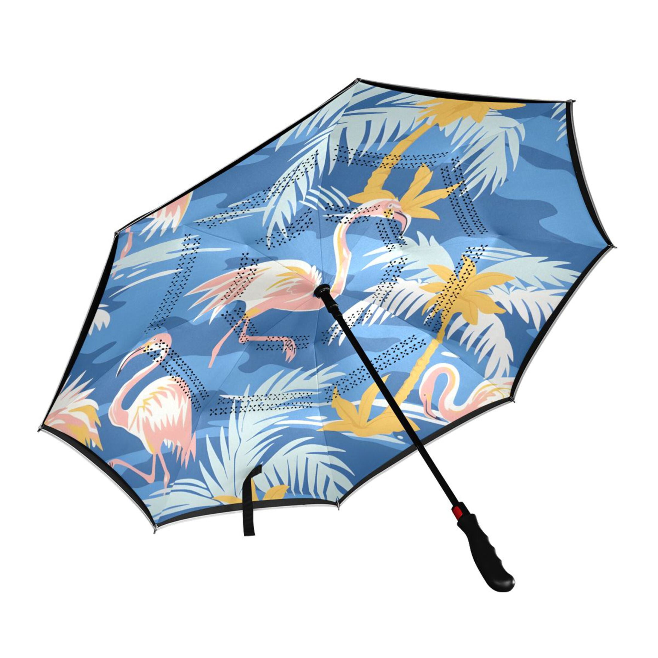 Flamingos and Coconut Trees Automatic Reverse Umbrella Parasol Inverted ...