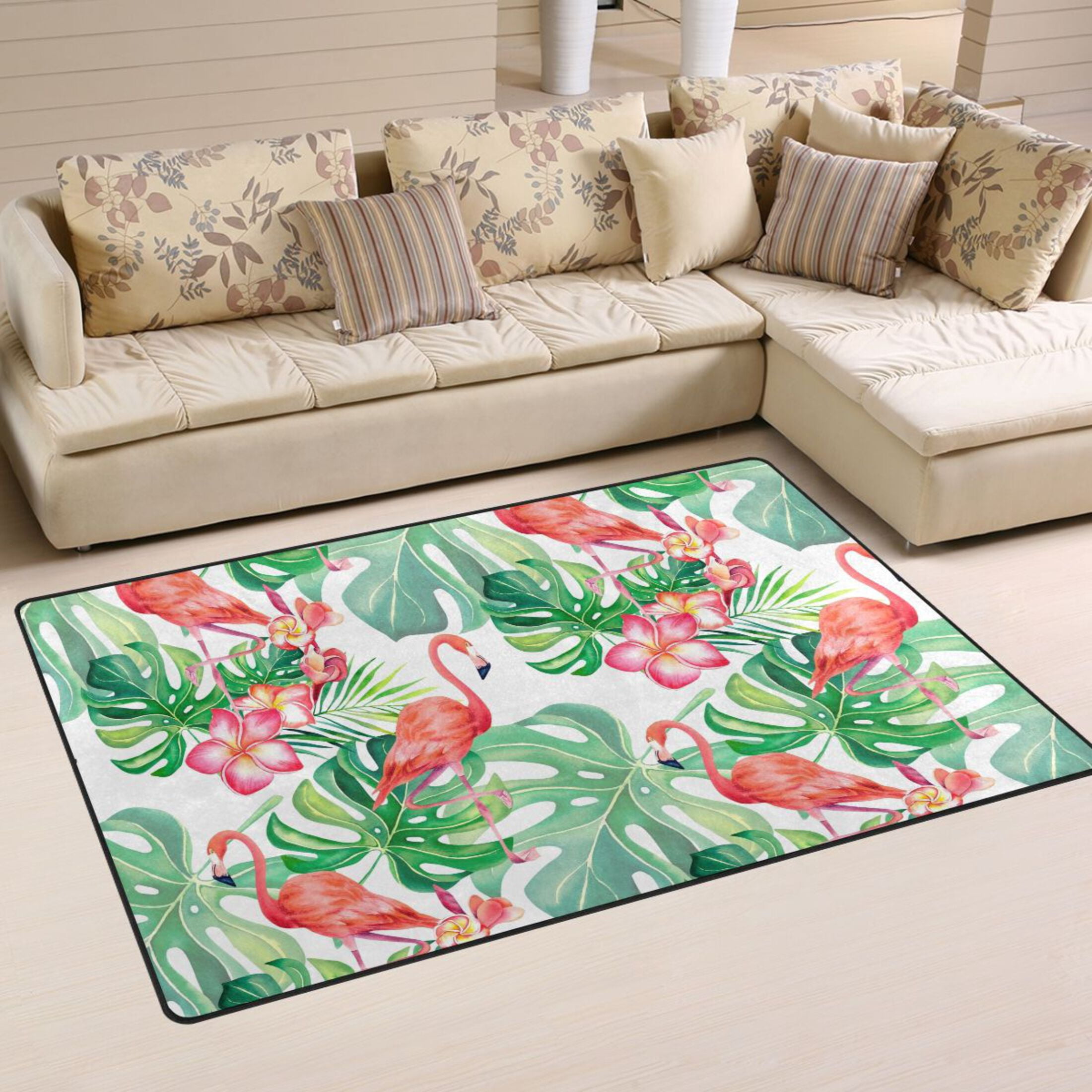 Flamingos and Palm Leaves Area Floor Mats Non-Slip Rugs Soft Doormat 31 ...