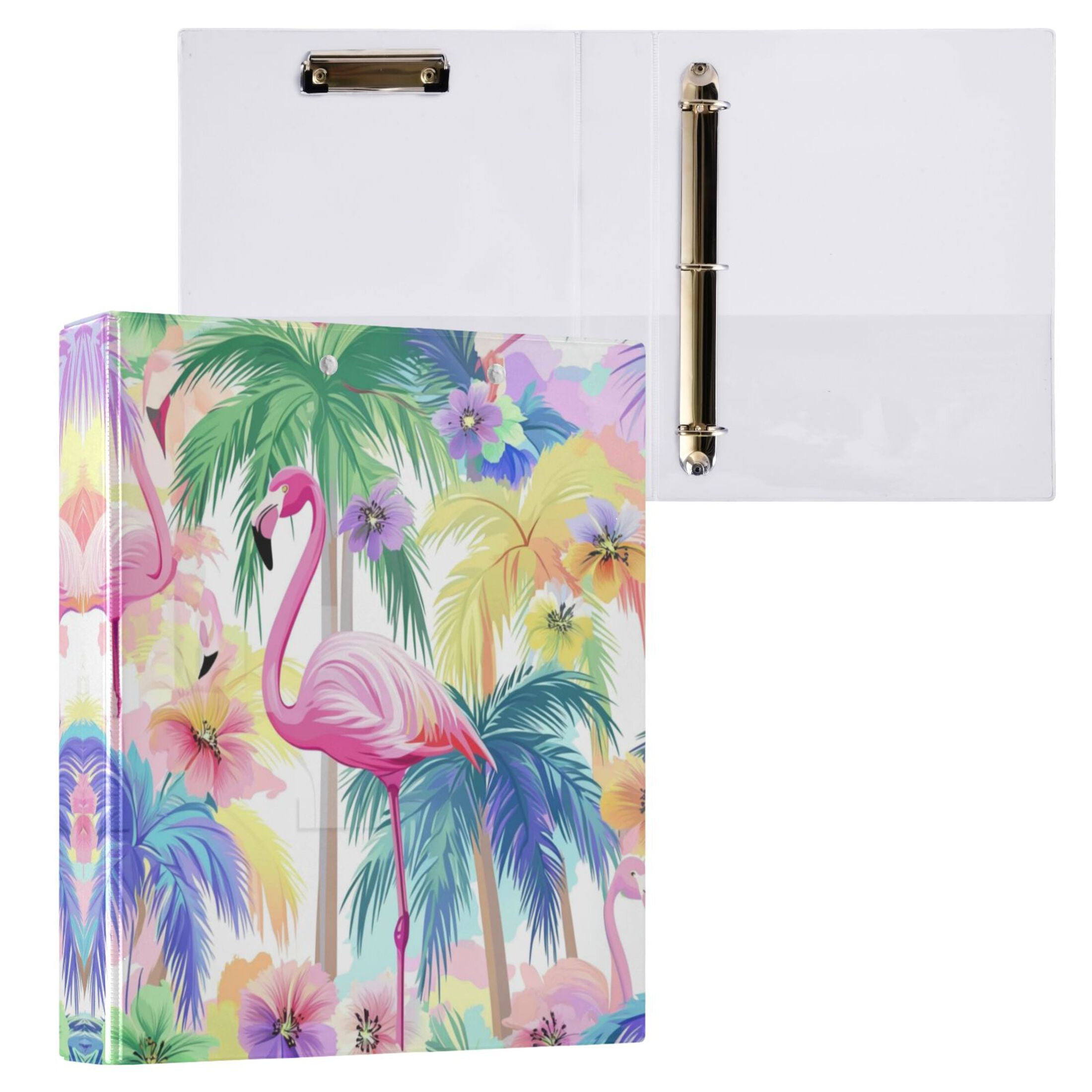 Flamingos and Palm Trees 3 Ring Hardcover Binders 1.5in Round Rings for ...
