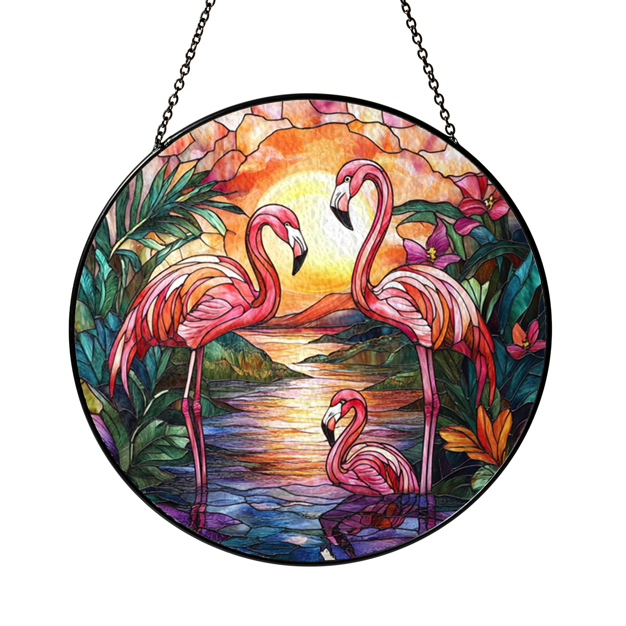 Flamingos at Sunset Stained Glass Suncatcher – Tropical Window Decor ...