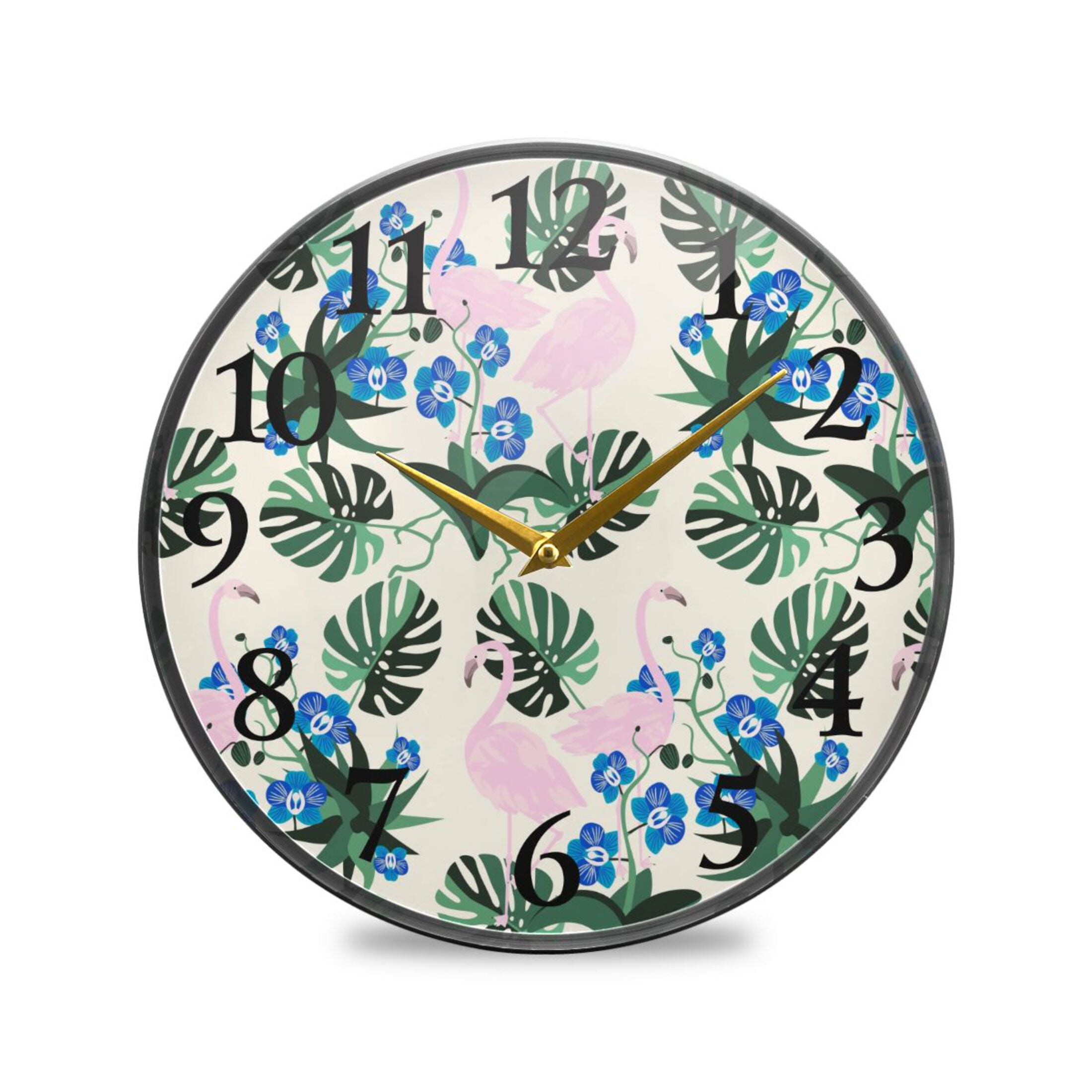 Flamingos in Jungle Wall Clocks Battery Operated 11.9 Inch Round Clock ...