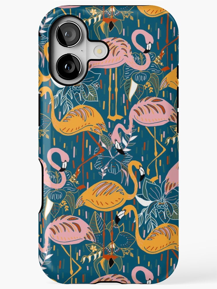 Flamingos on Blue Tropical Bird Illustration For iPhone 11-17 Pro Max ...