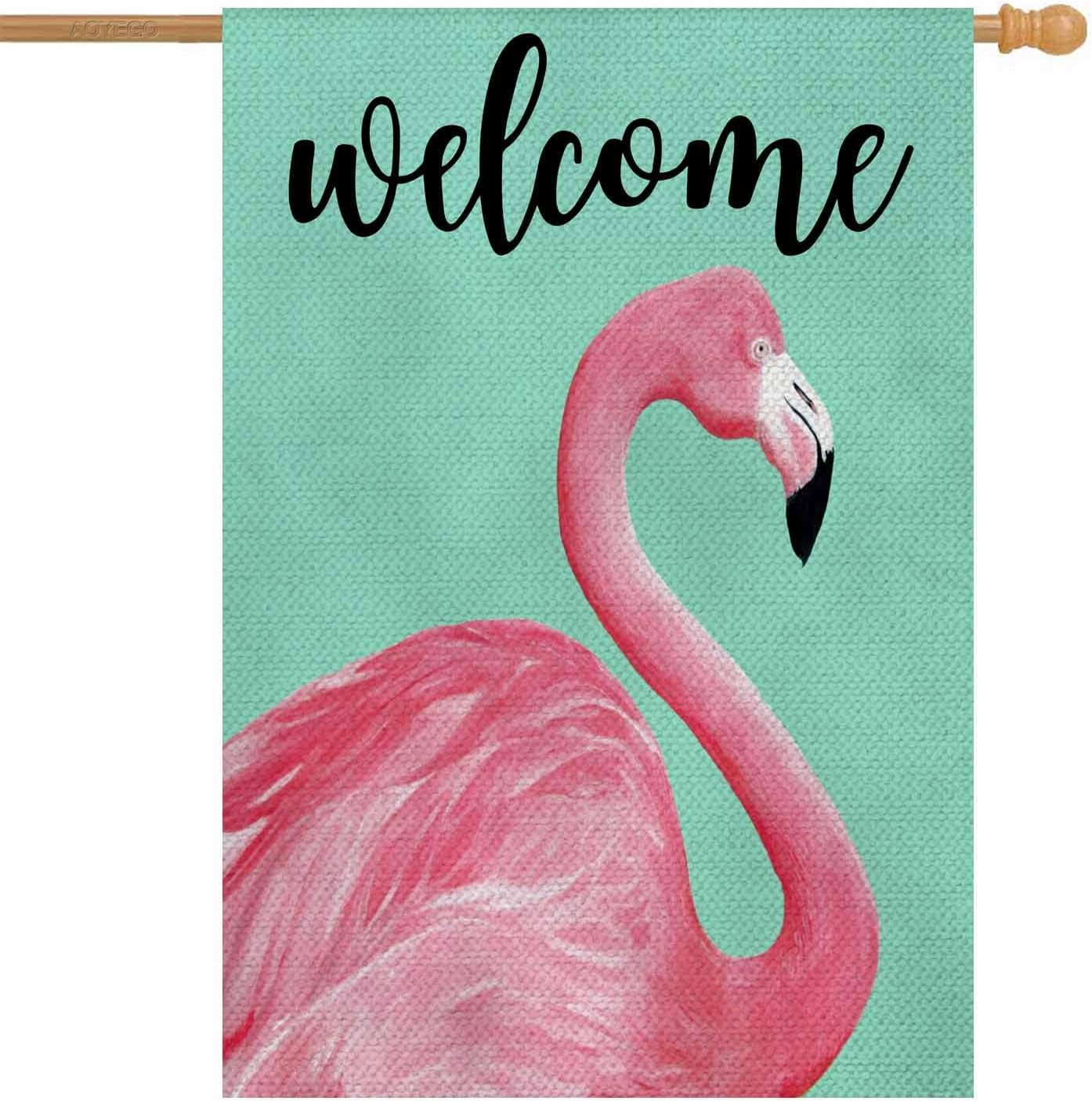 Flamingowelcome House Flags 28 x 40 Double Sided Burlap Pink Flamingos ...