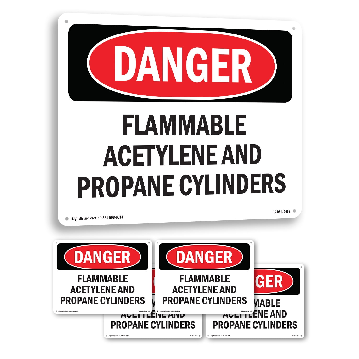 Flammable ACETYLENE And Propane Cylinders OSHA Danger Aluminum Sign 10 ...