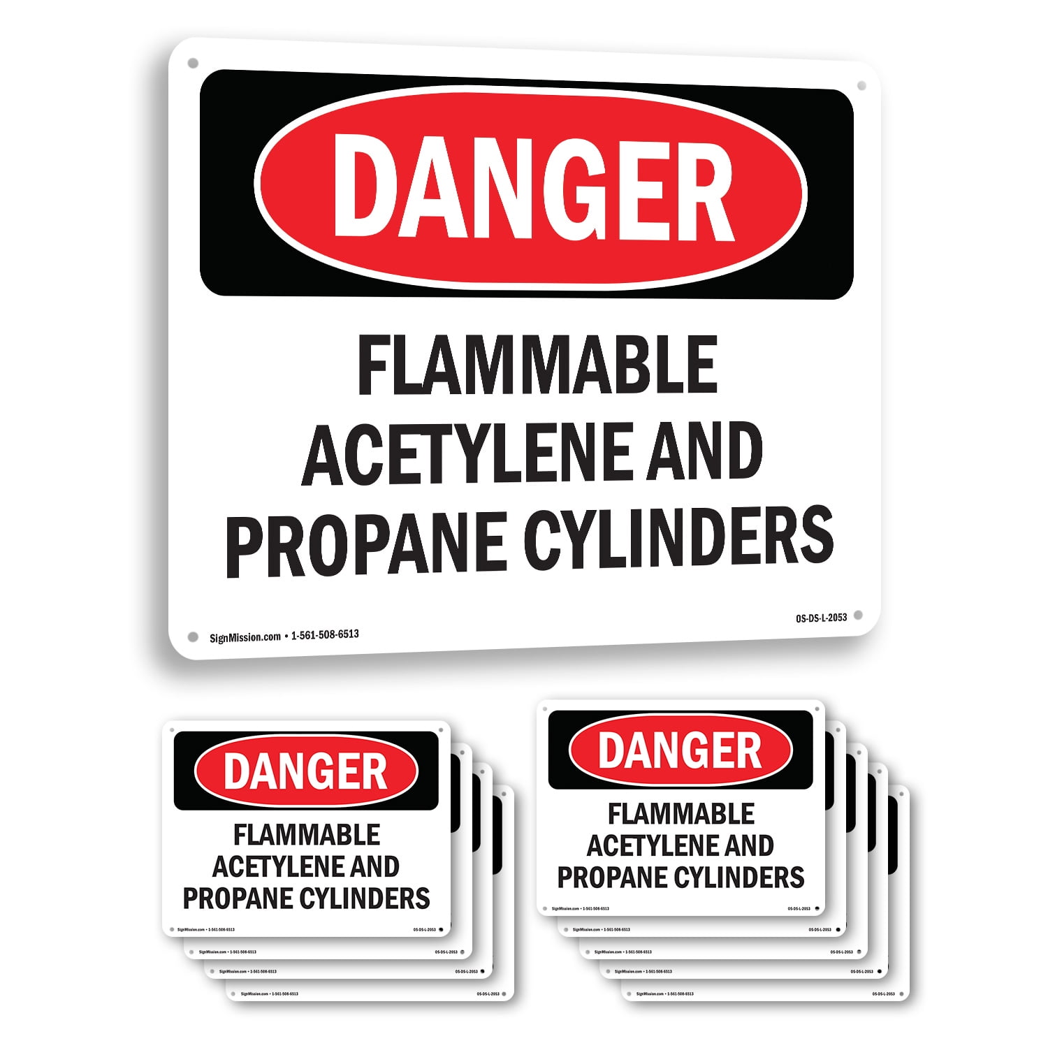 Flammable ACETYLENE And Propane Cylinders OSHA Danger Rigid Plastic ...