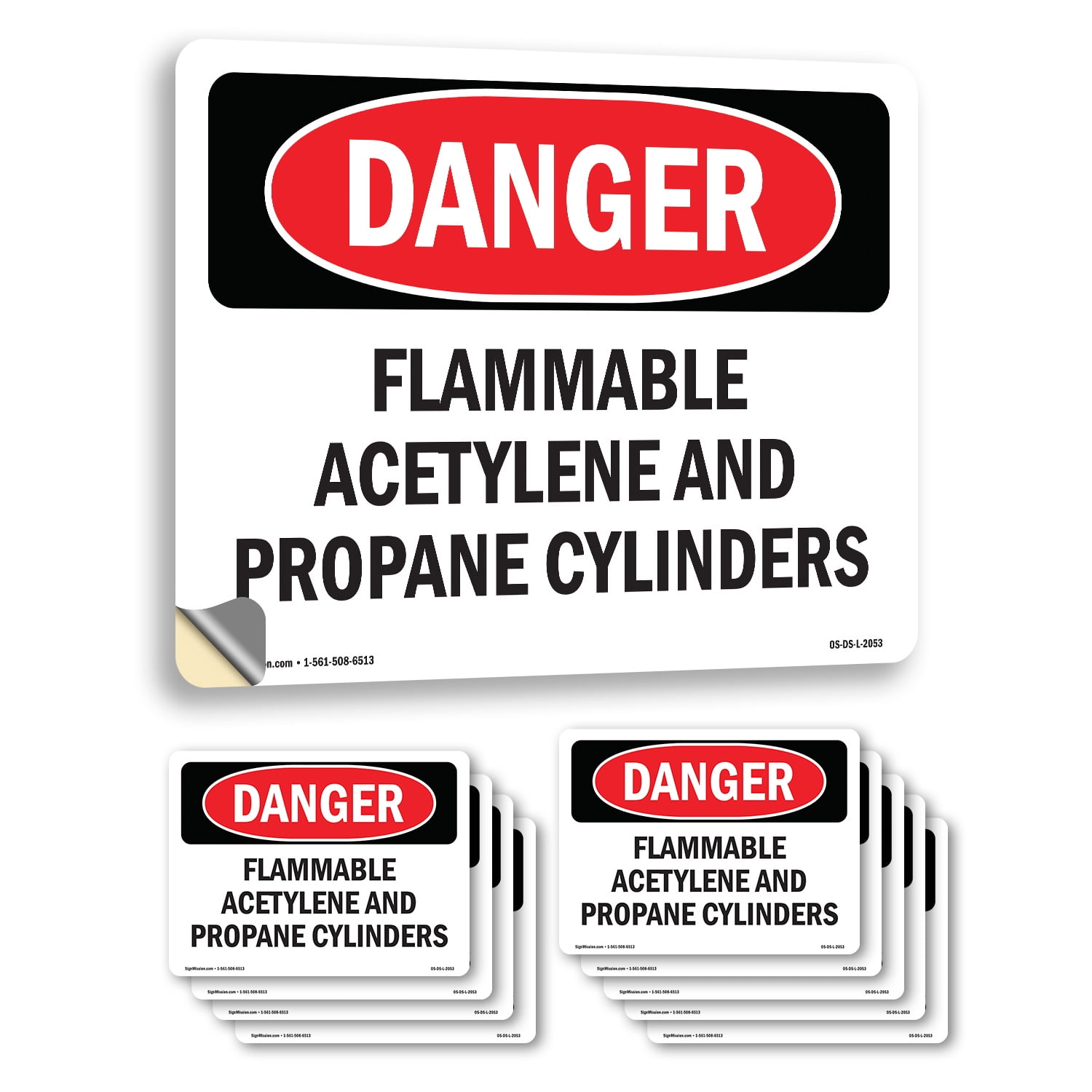 Flammable ACETYLENE And Propane Cylinders OSHA Danger Vinyl Decal Label ...