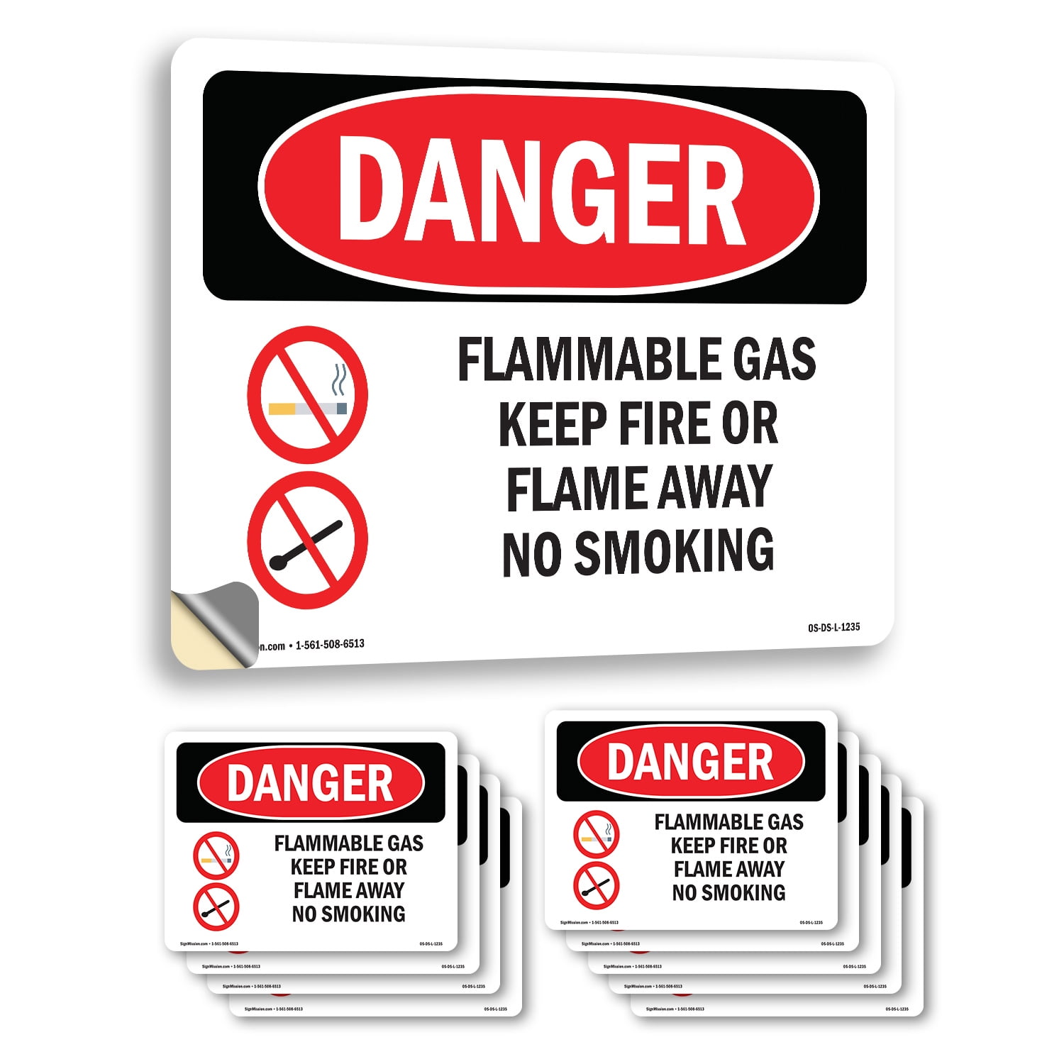 Flammable Gas Keep Fire Or Flame Away OSHA Danger Vinyl Decal Label 10 ...