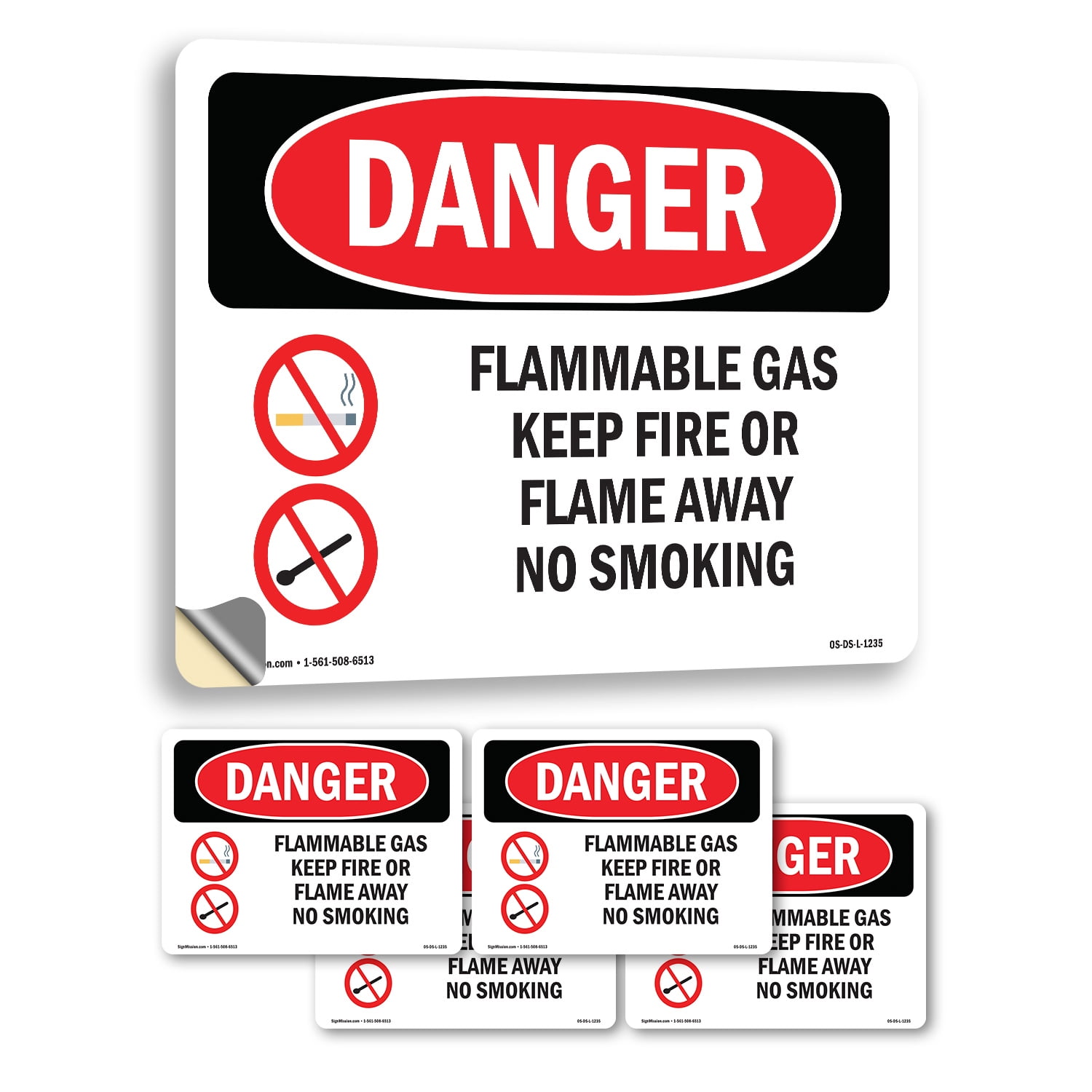 Flammable Gas Keep Fire Or Flame Away OSHA Danger Vinyl Decal Label 18 ...