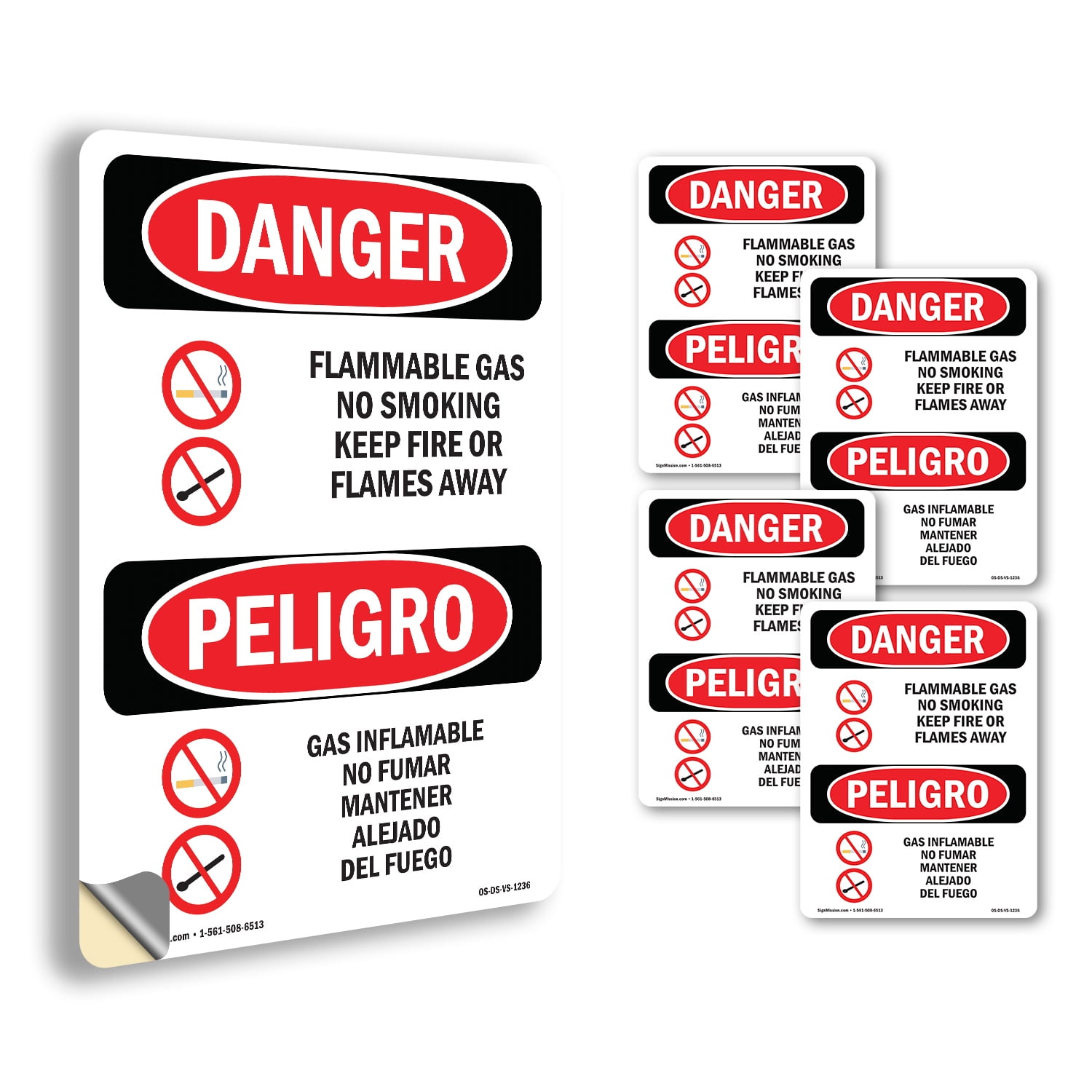 Flammable Gas No Smoking Bilingual OSHA Danger Vinyl Decal Label 7 Inch ...