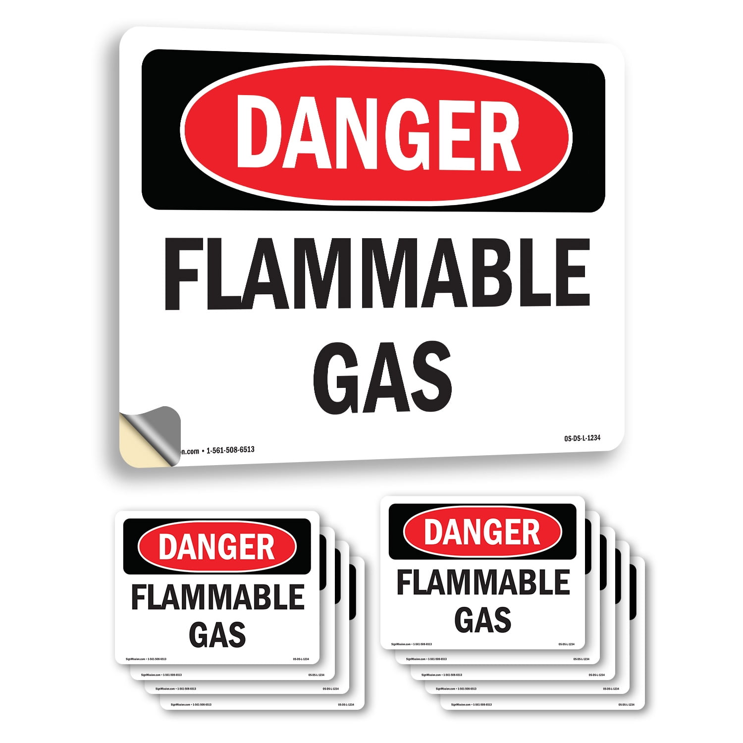 Flammable Gas OSHA Danger Vinyl Decal Label 10 Inch x 7 Inch - 10 Pack ...
