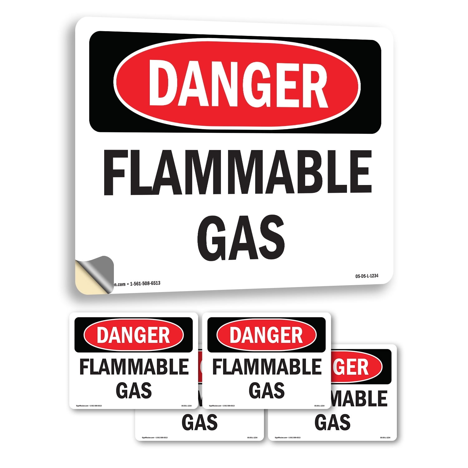 Flammable Gas OSHA Danger Vinyl Decal Label 18 Inch x 12 Inch - 5 Pack ...