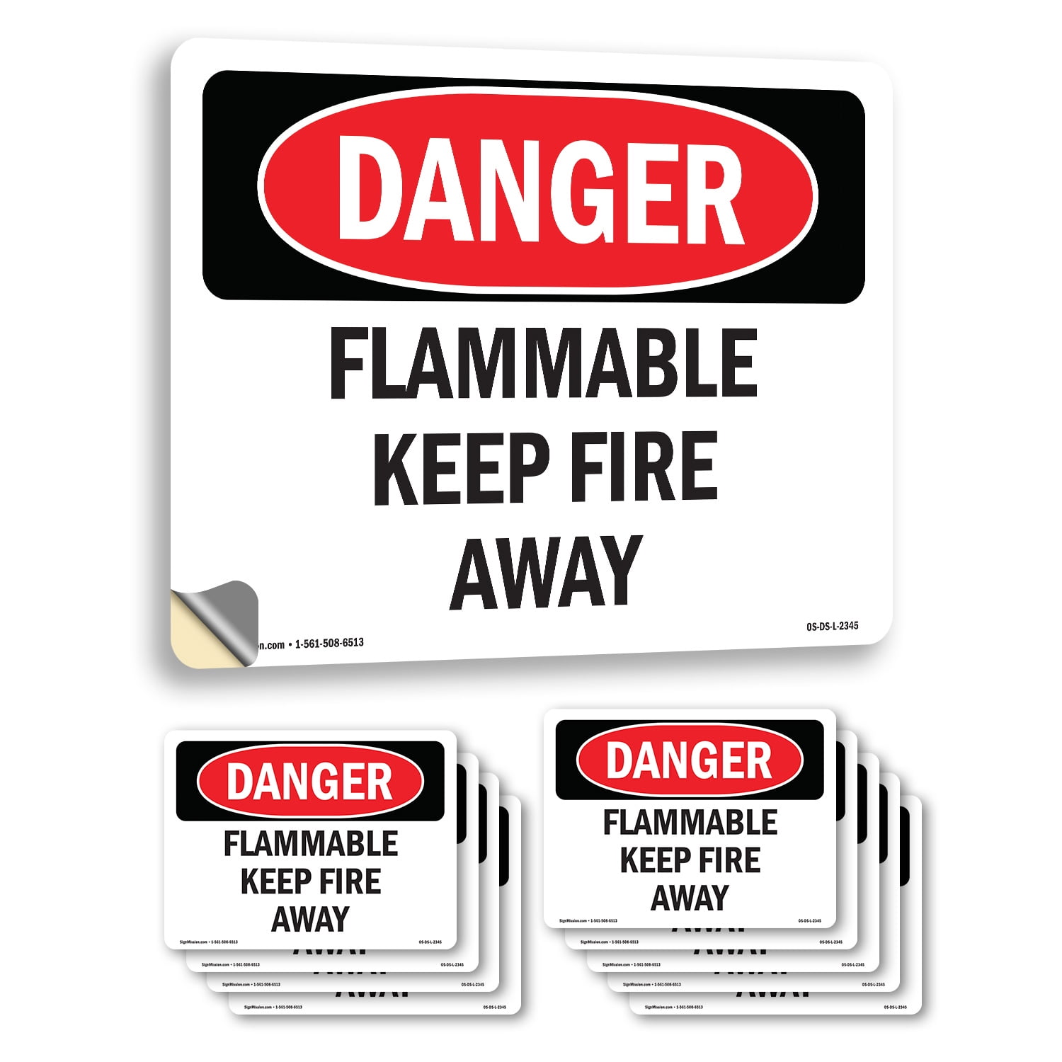 Flammable Keep Fire Away OSHA Danger Vinyl Decal Label 10 Inch x 7 Inch ...