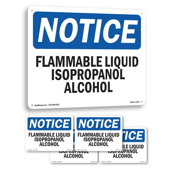 Flammable Liquid Isopropanol Alcohol OSHA Notice Rigid Plastic Sign 14 ...