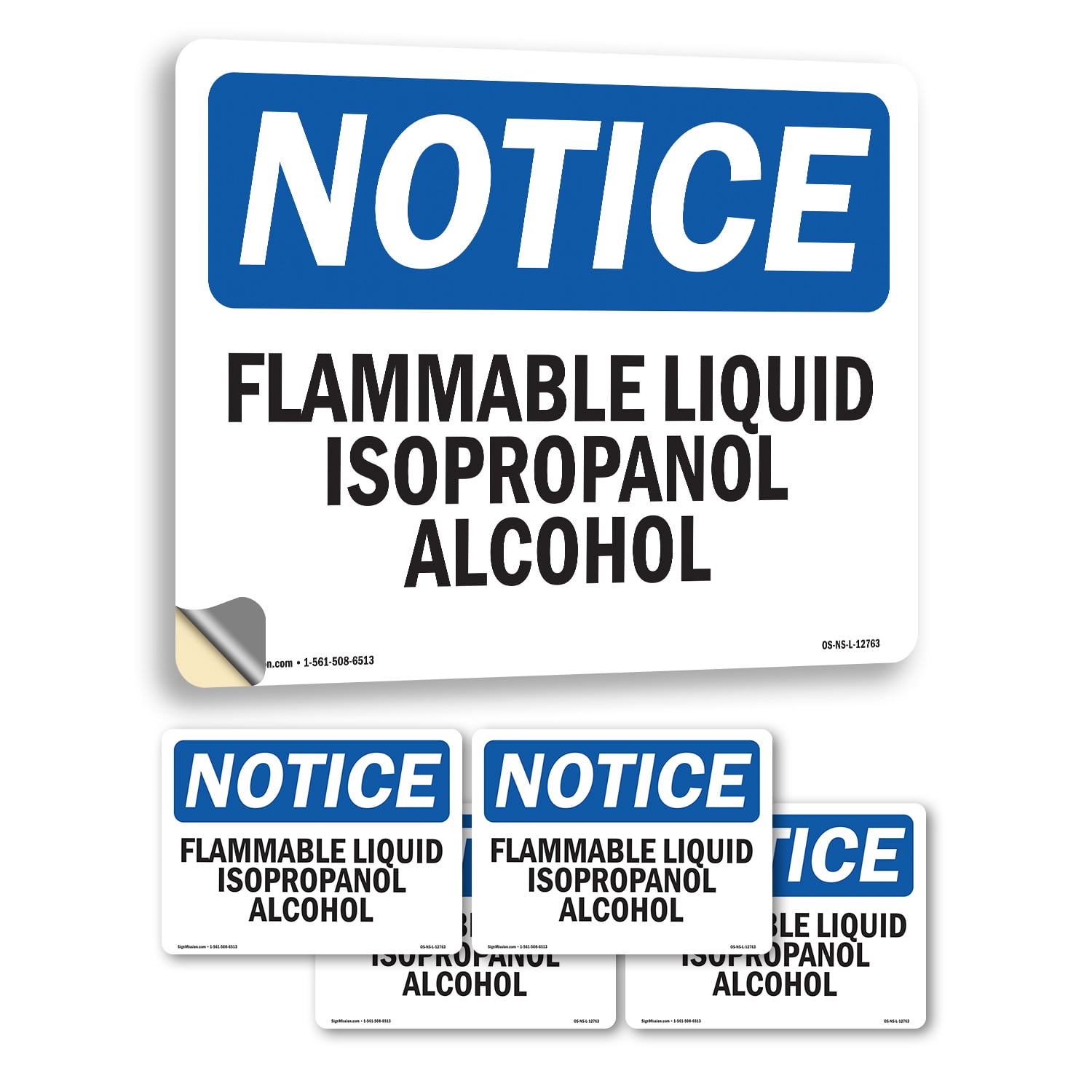 Flammable Liquid Isopropanol Alcohol OSHA Notice Vinyl Decal Label 18 Inch x 12 Inch - 5 Pack ...
