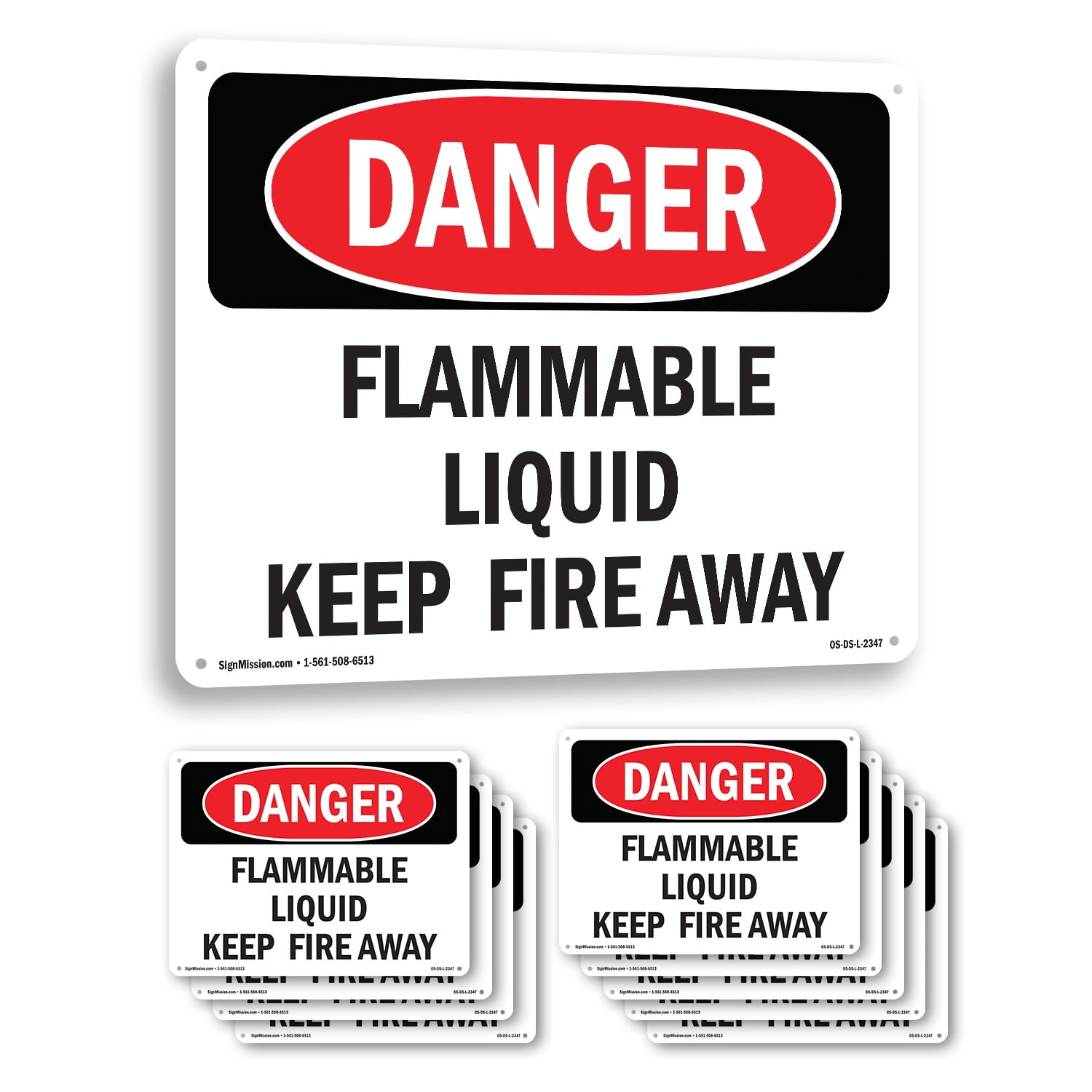 Flammable Liquid Keep Fire Away OSHA Danger Rigid Plastic Sign 10 Inch ...