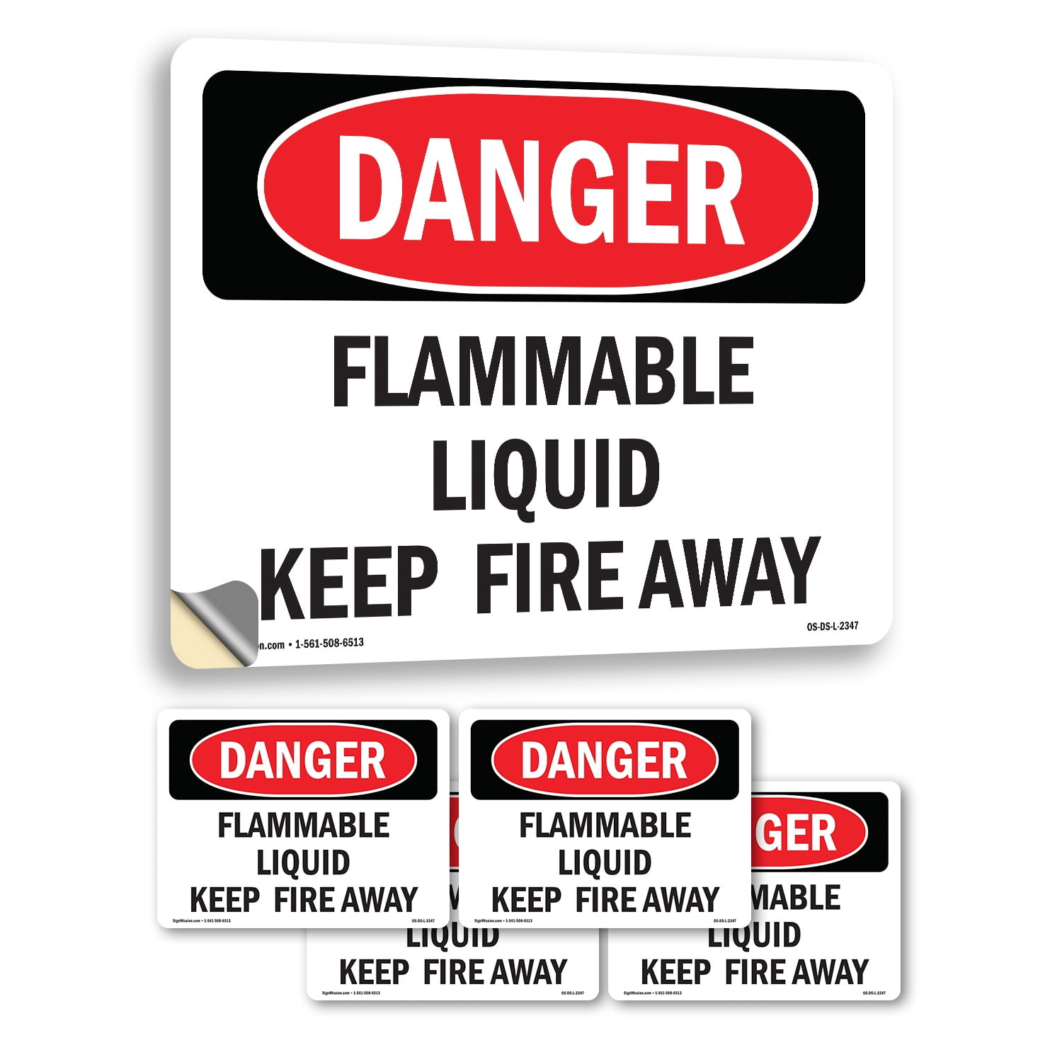 Flammable Liquid Keep Fire Away OSHA Danger Vinyl Decal Label 7 Inch x ...