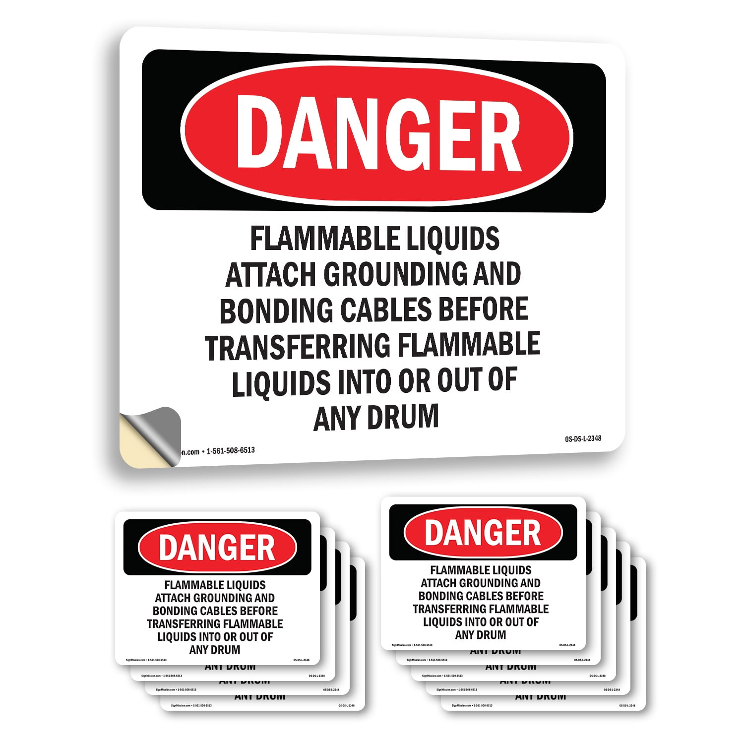 Flammable Liquids Attach Grounding And Bonding OSHA Danger Vinyl Decal ...