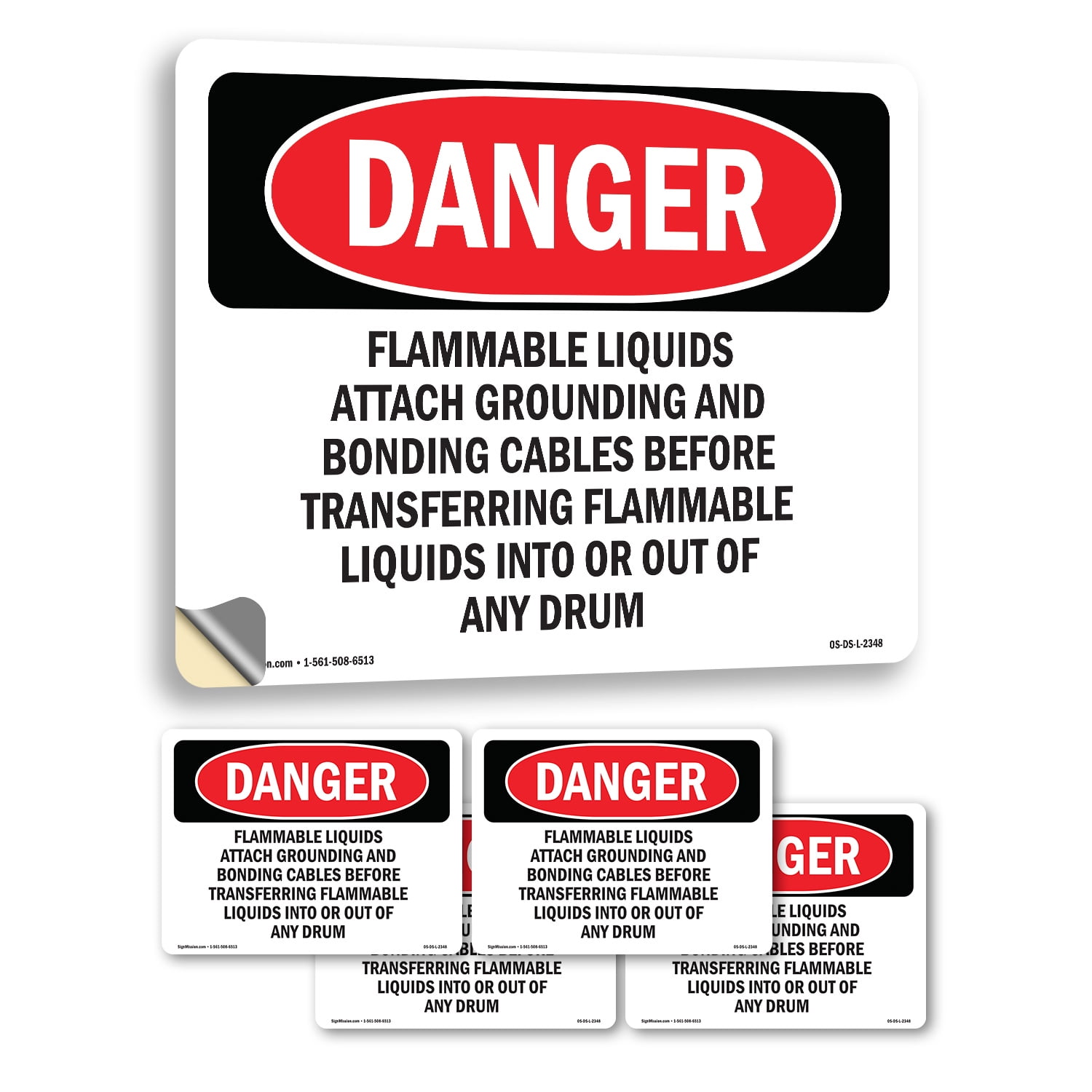 Flammable Liquids Attach Grounding And Bonding OSHA Danger Vinyl Decal ...