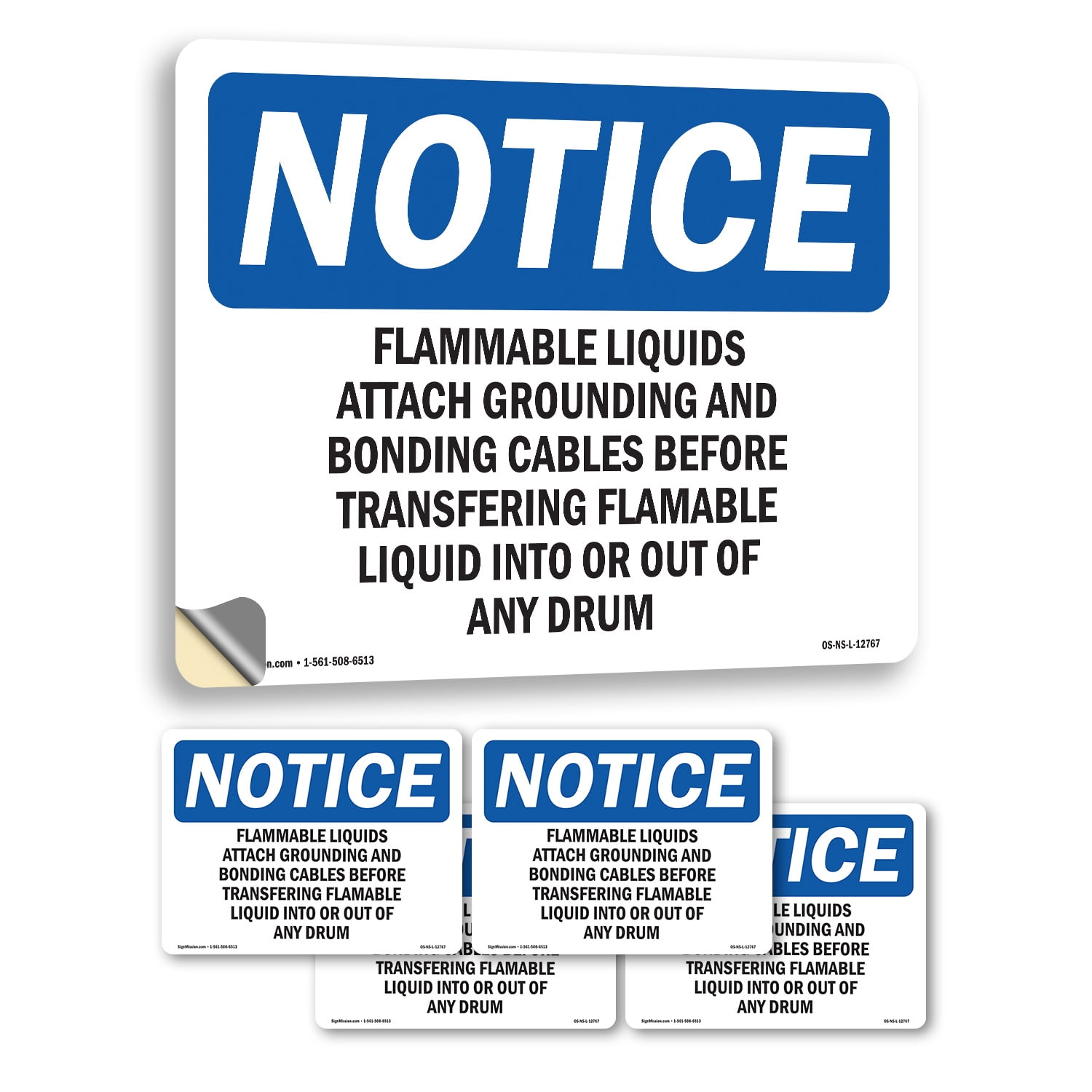 Flammable Liquids Attach Grounding And Bonding OSHA Notice Vinyl Decal ...