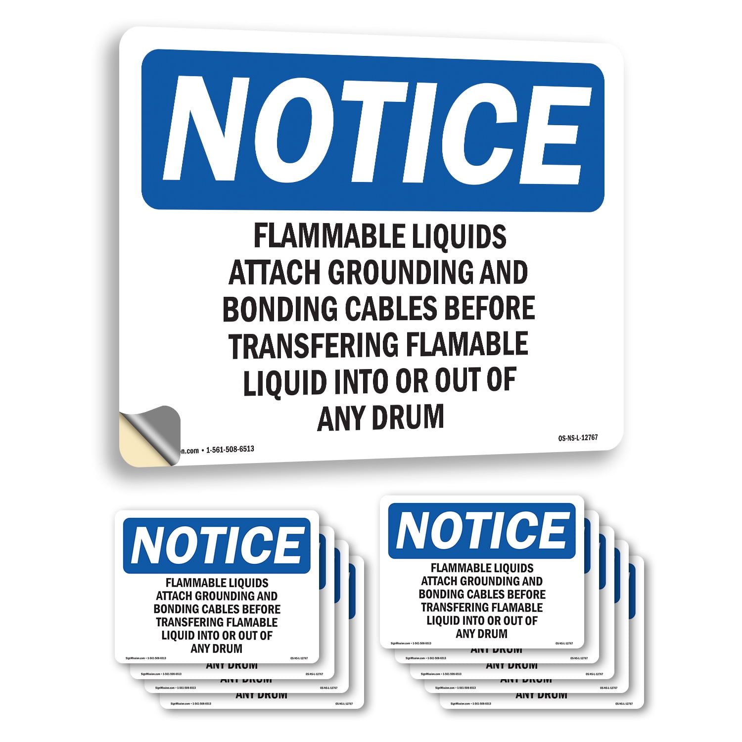 Flammable Liquids Attach Grounding And Bonding OSHA Notice Vinyl Decal ...